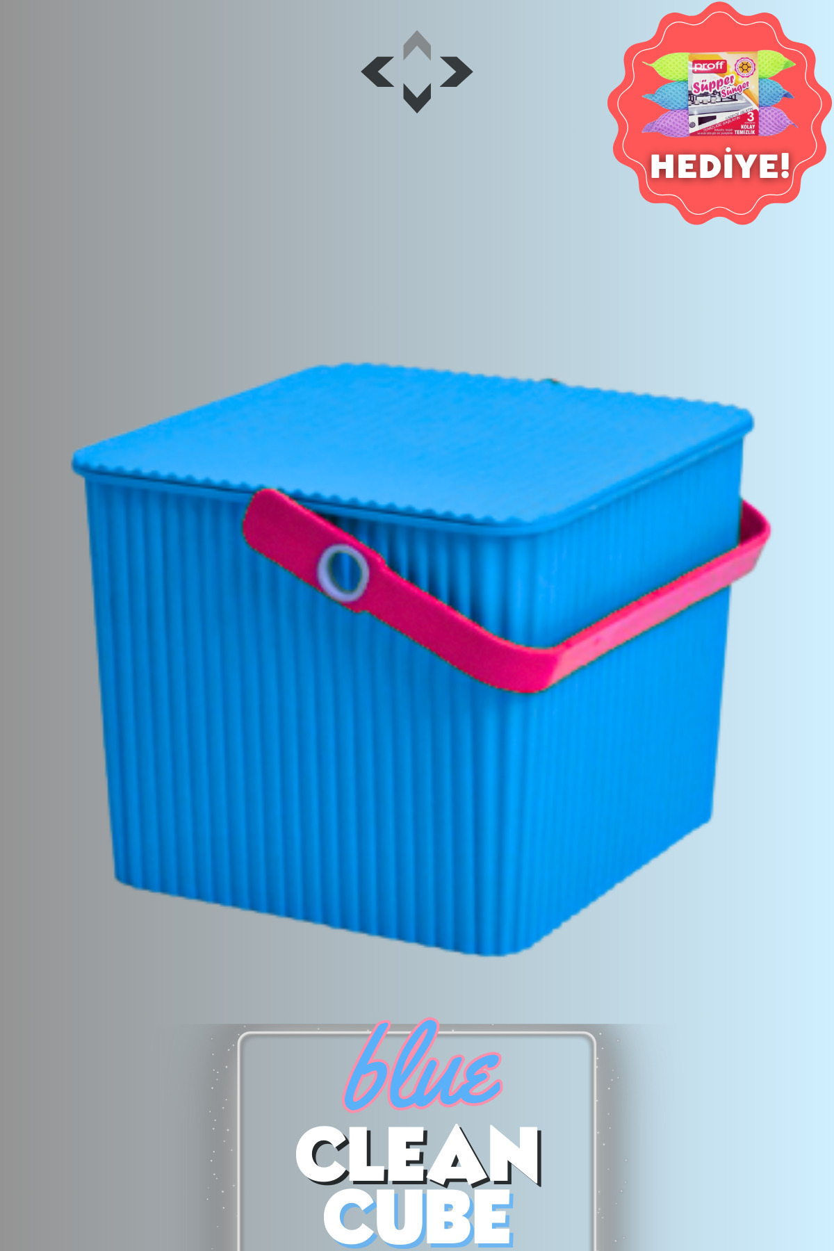 Mikasso BLUE Clean Cube Kare Kapaklı Kulplu Temizlik Kovası - Dekoratif Düzenleyici Kutu Saklama ...