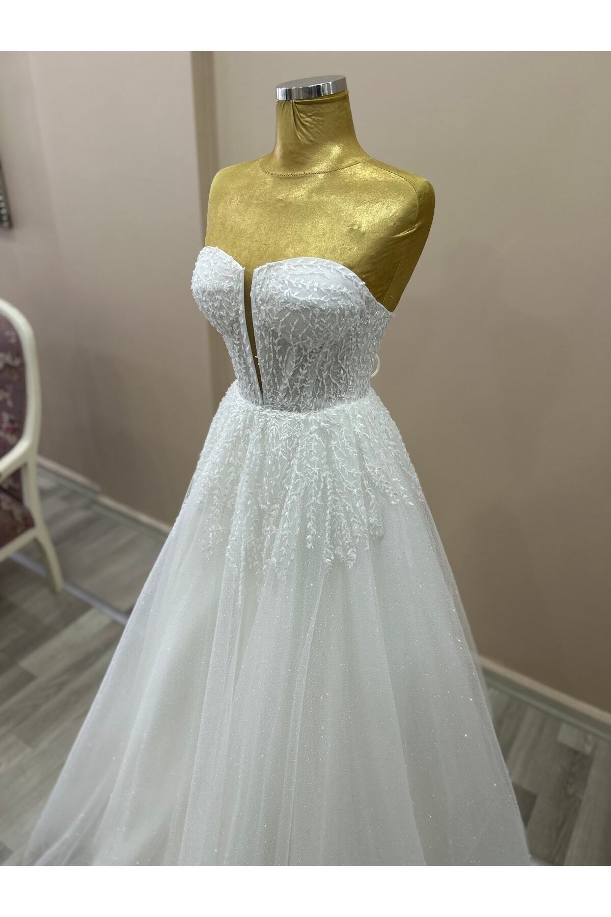 TUĞÇE ÜNVERENLER Helen Model Simli Tüllü Straplez Dantelli Ve Boncuk ...