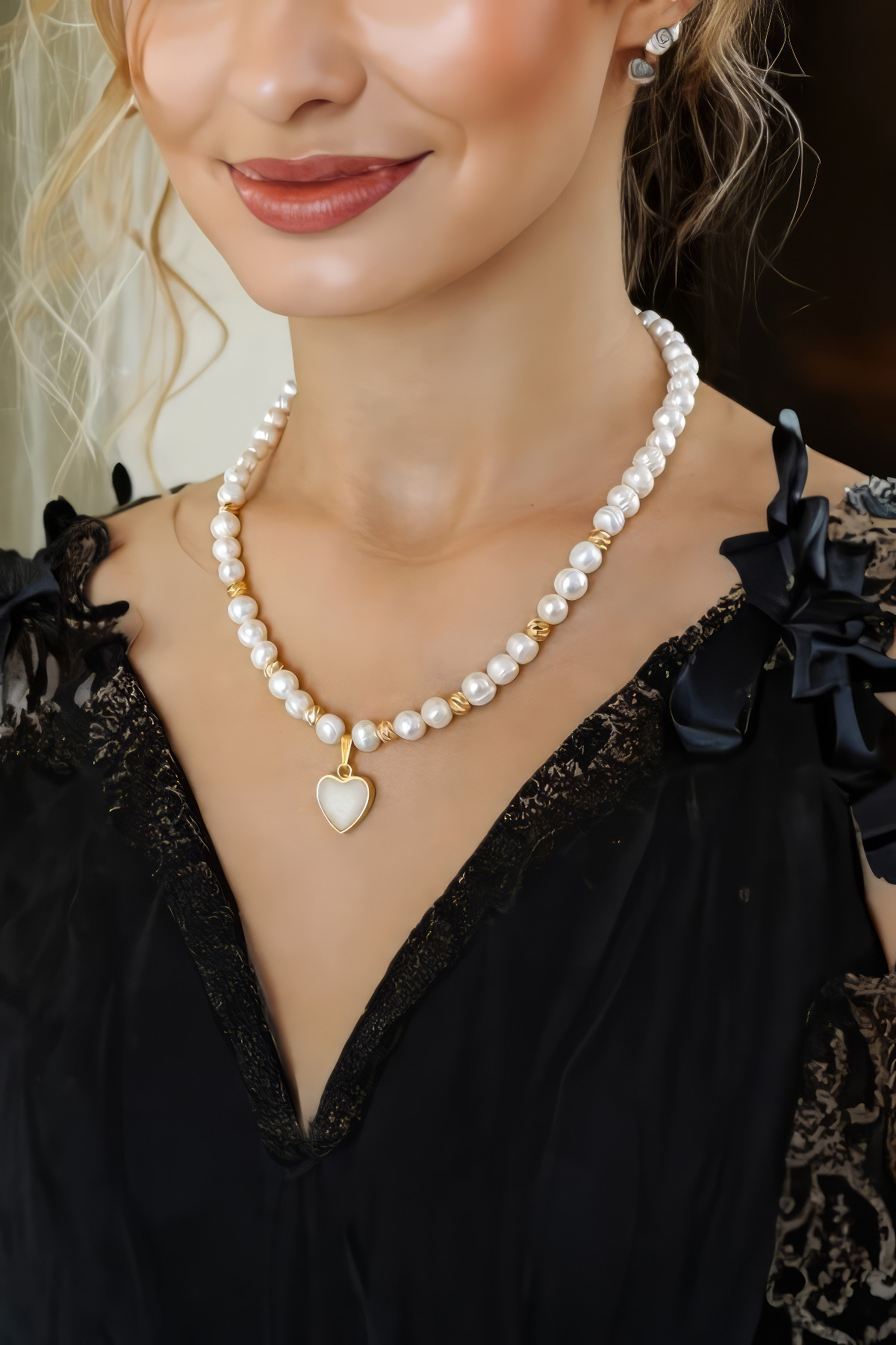 MinimalistTasarım Kalpli Gerçek Inci Kolye ,istiridye Inci Kolye ...