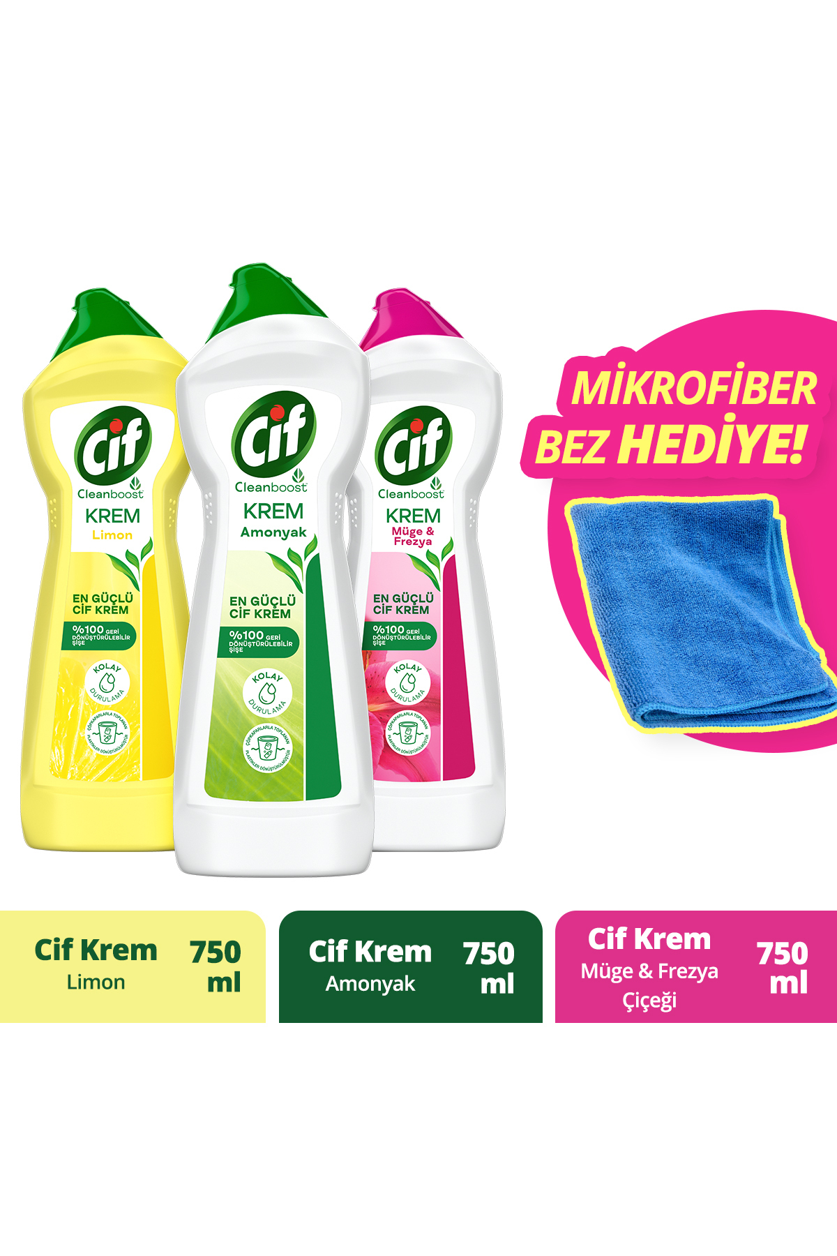 Cif Krem Yüzey Temizleyici 750 ml X 3 Mikrofiber Bez 1 Adet Fiyatı ...