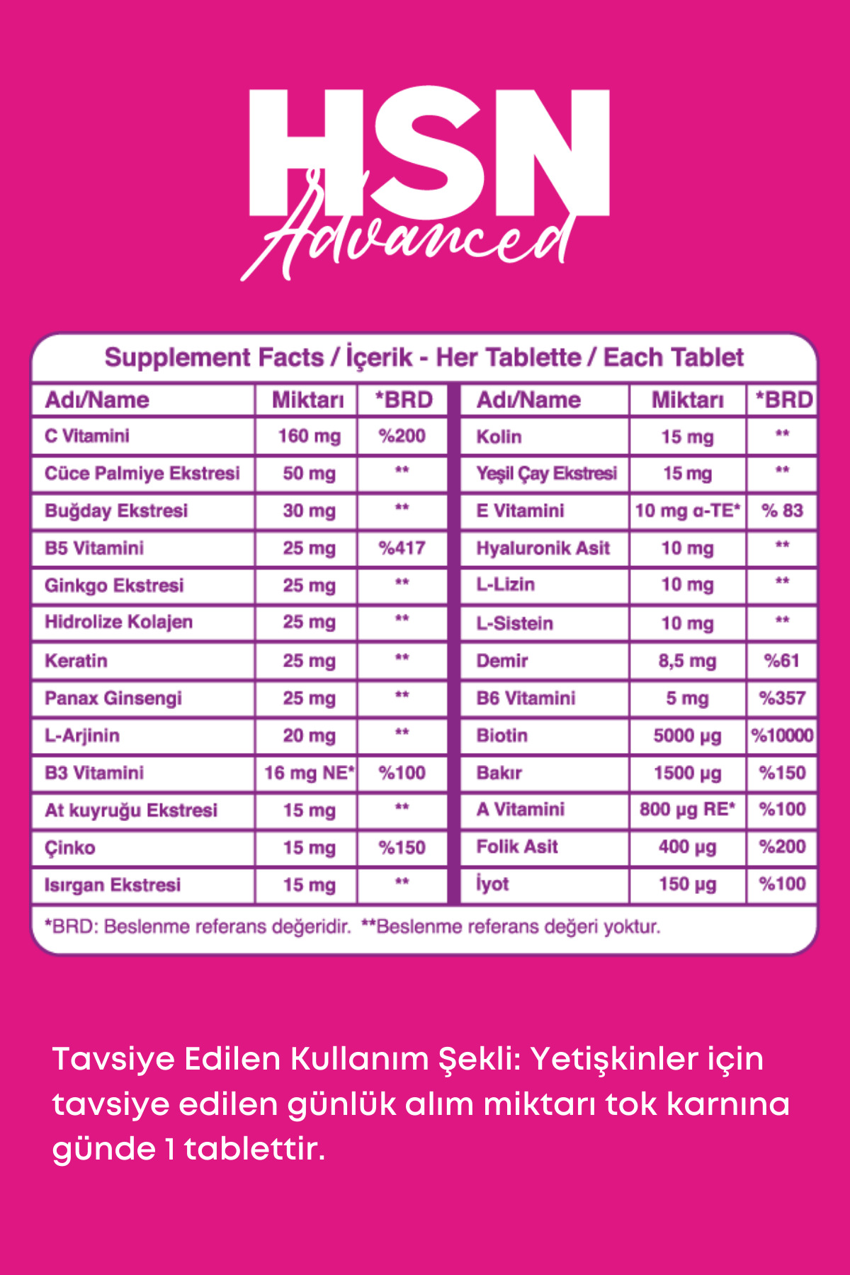 Happy Cure HSN Advanced 60 Tablet (Kolajen, Keratin, Hyalüronik Asit ...