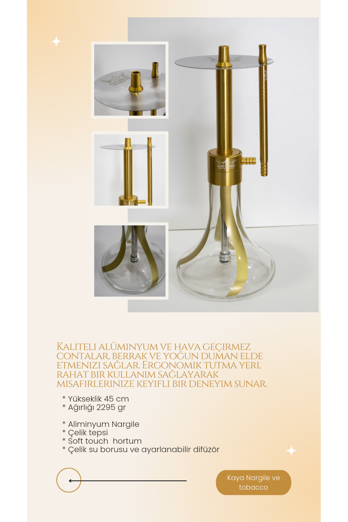 ALFE SHİSHA Performans nargile takımı orta boy gold Fiyatı, Yorumları ...