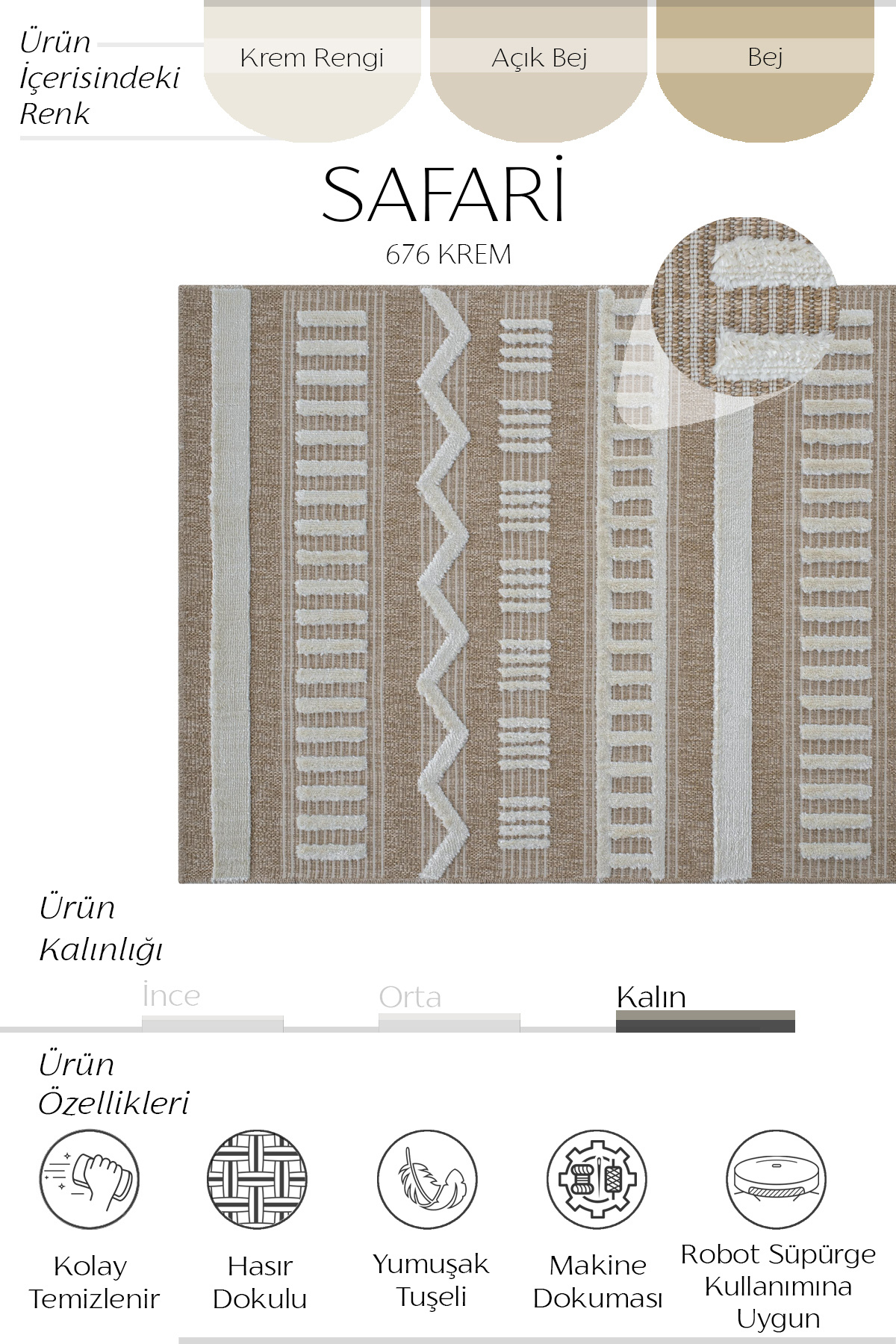 Cool Halı Safari 676 Krem İskandinav Halı Yolluk Dekoratif Etnik Halı ...