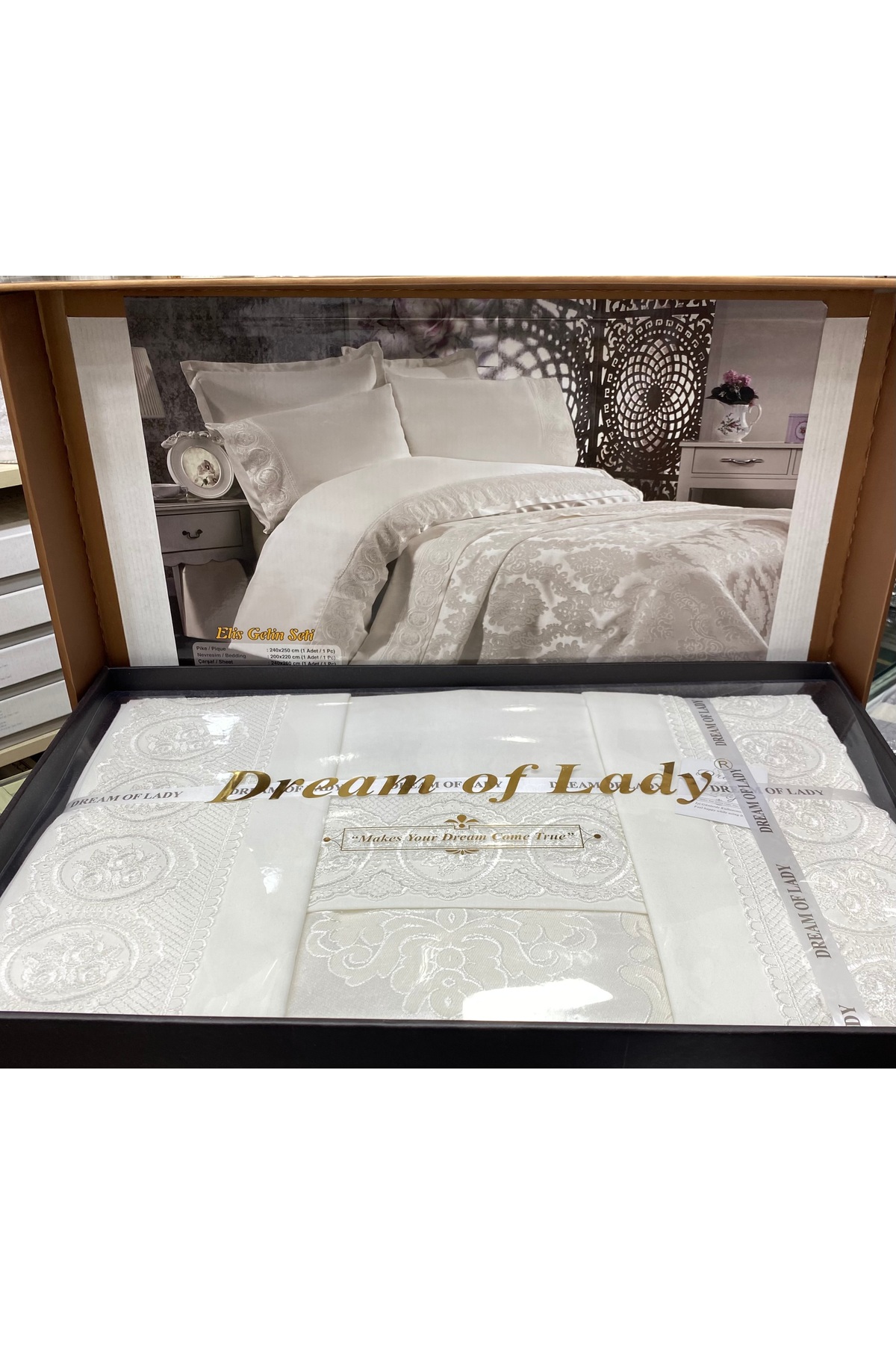 Dream Of Lady Elis 7 Parça Krem Rengi Gelin Seti %100 Pamuklu Pikeli ...