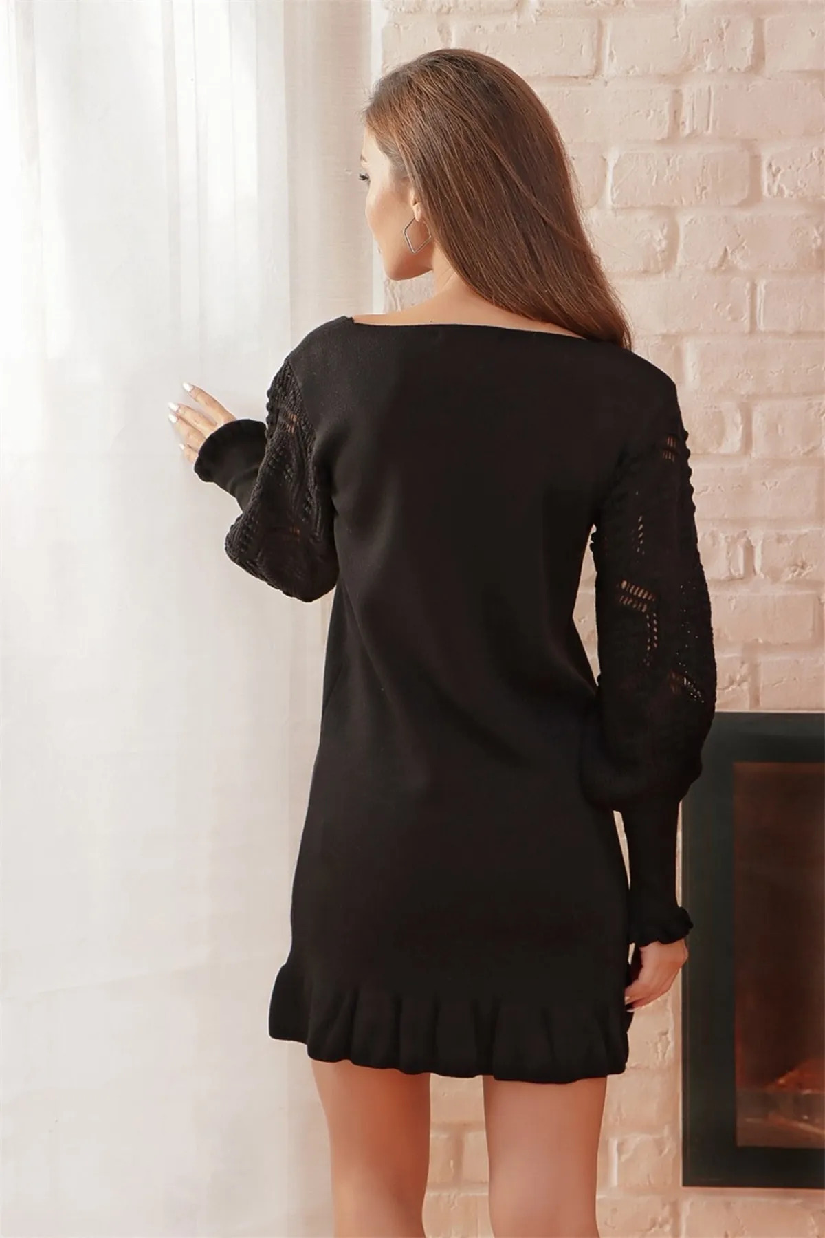 nosia fashion Kolu Dantel Detaylı U Yaka Süper Mini Eteği Fırfırlı ...