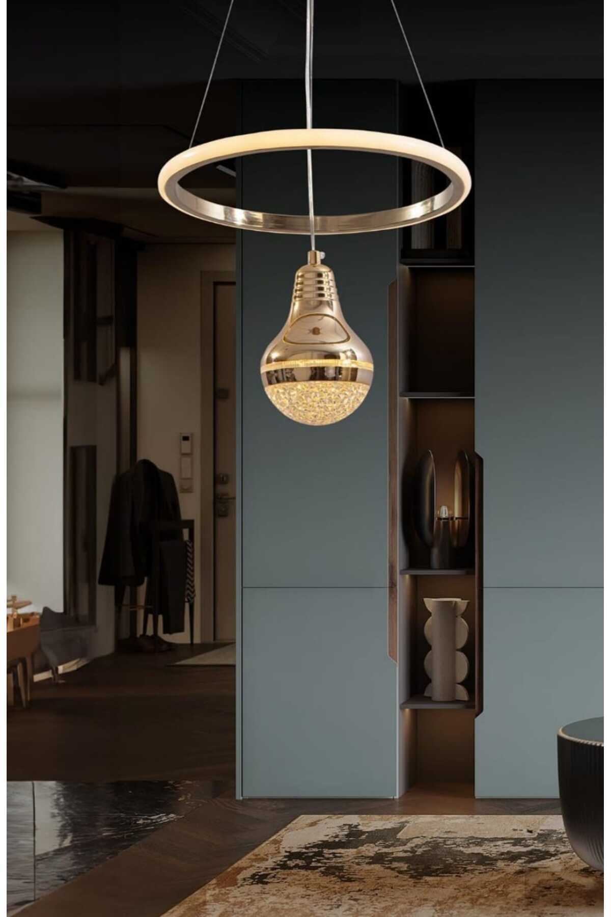 Avize Paris Aydınlatma Gold 3 Renk Ledli Lüks Modern Sarkık Ledli Avize ...