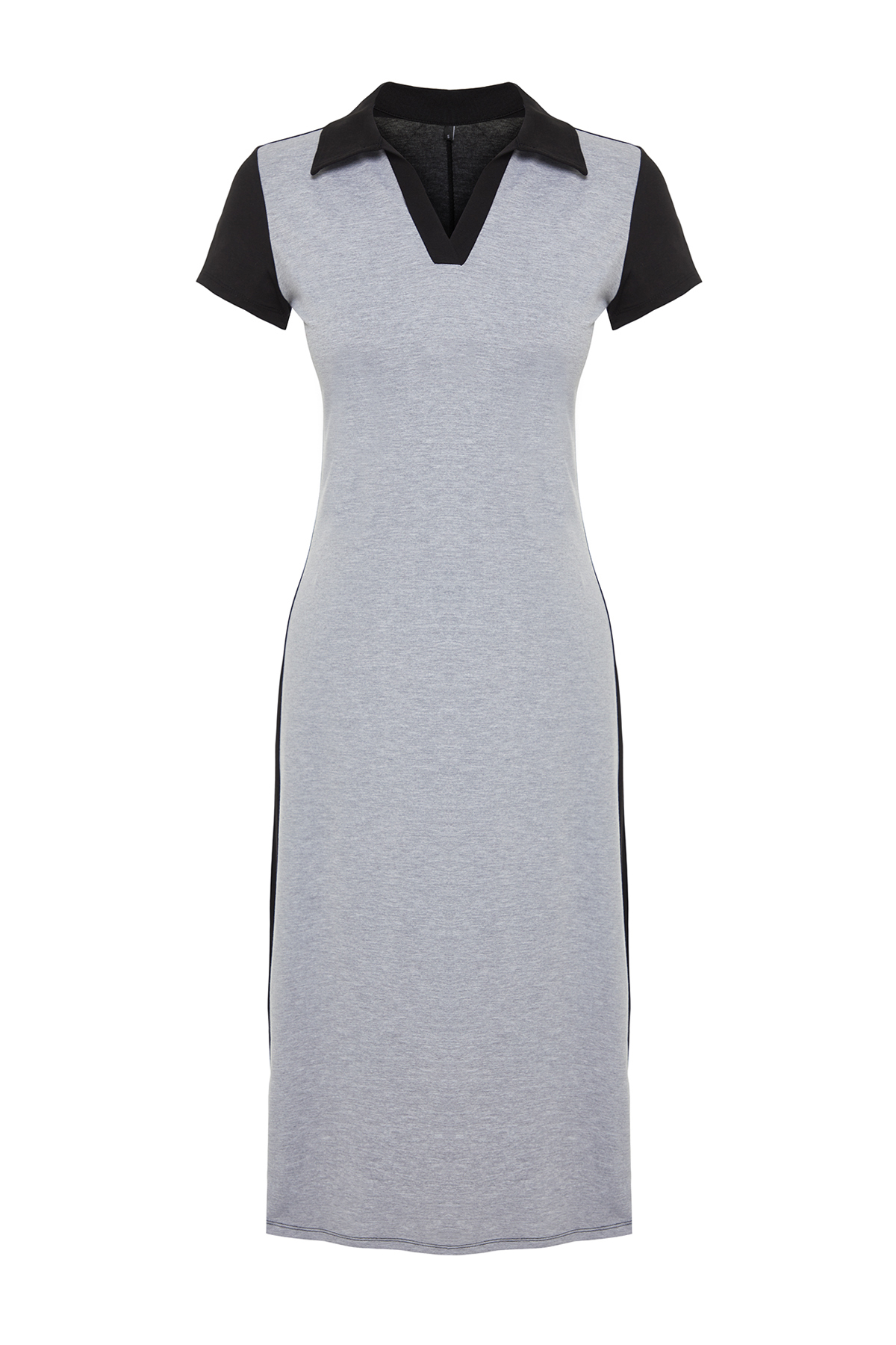 Trendyol Collection Black Polo Neck Color Blocked Skater/Waisted Cotton ...