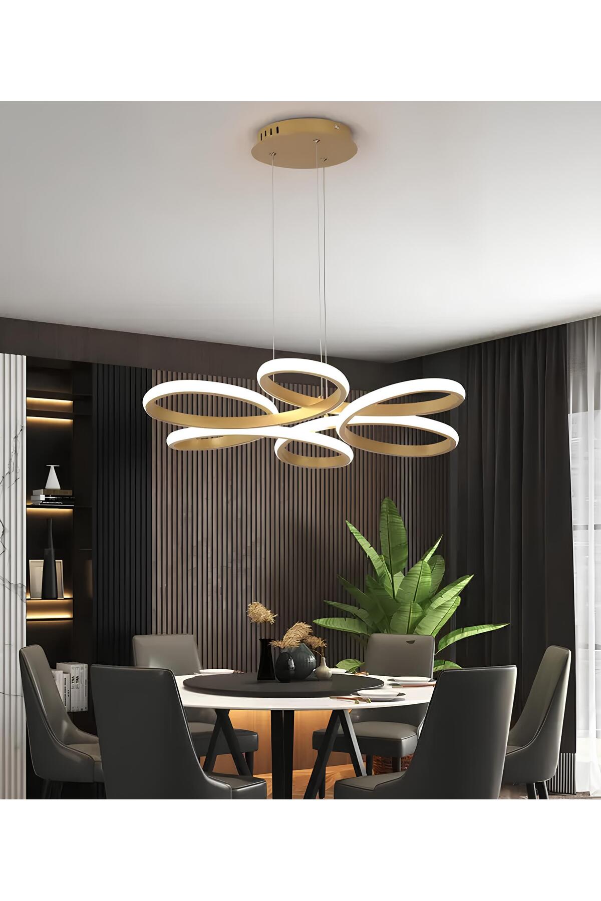 Buiva Modern Avize Power Led Avize Sarkıt Eskitme Gold 50cm Çap 6500K ...