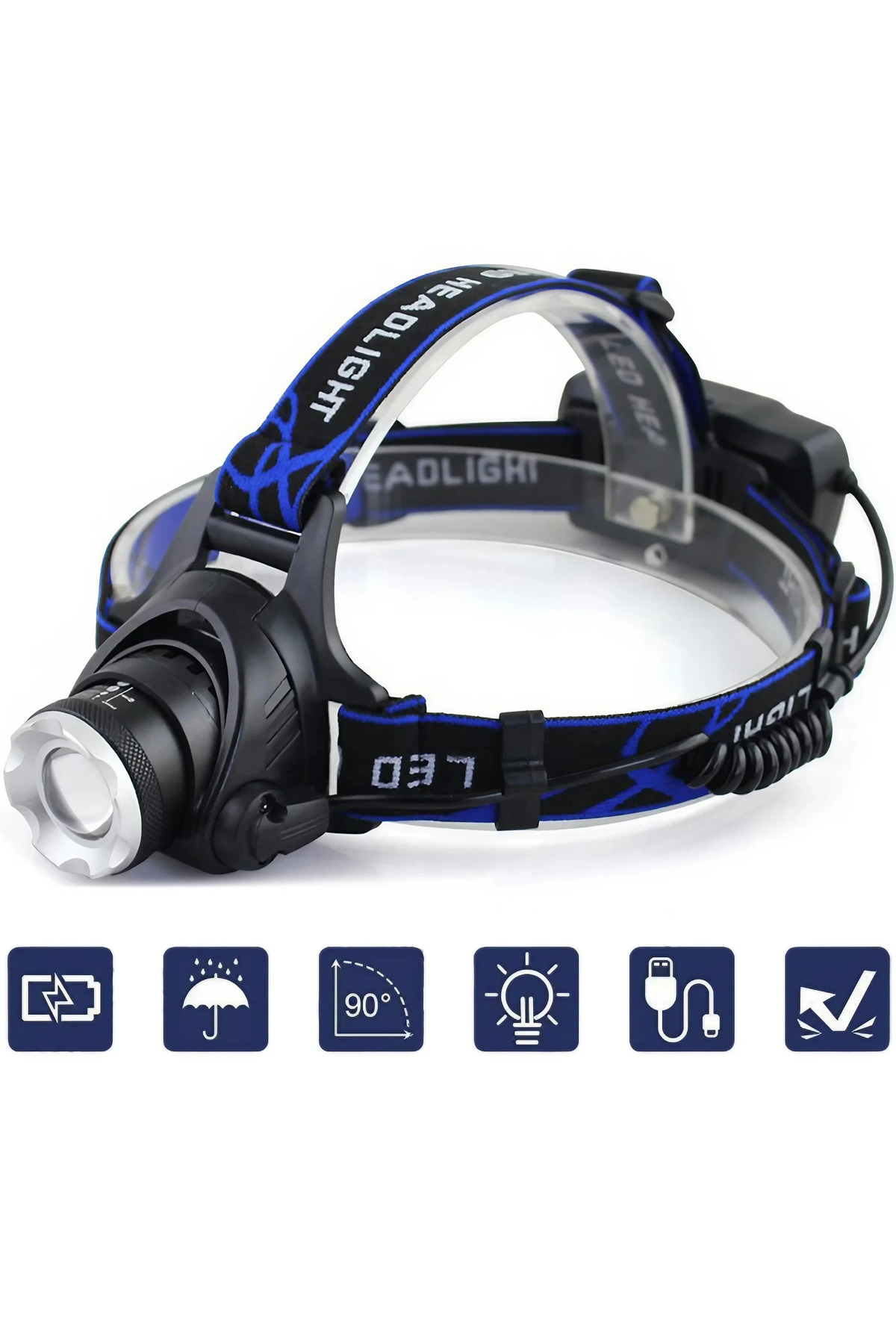 TAREZ GP-365 Su Geçirmez Kafa Feneri, ZOOM Q5 LED Şarj Edilebilir Kafa ...