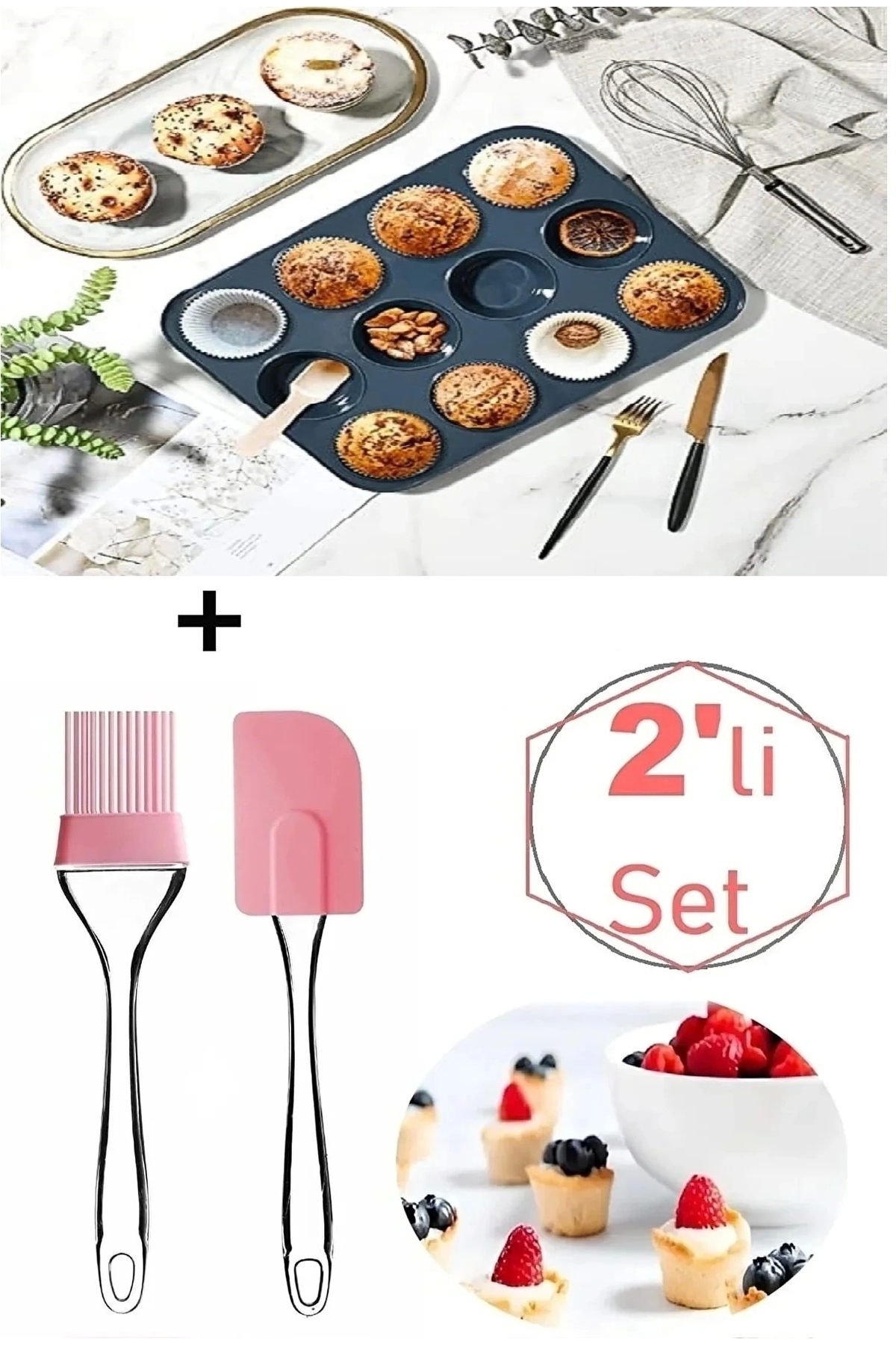 chef desing 12 Lİ Muffin Mini Kek Kalıbı Cup Fırça Spatula Set Pasta ...