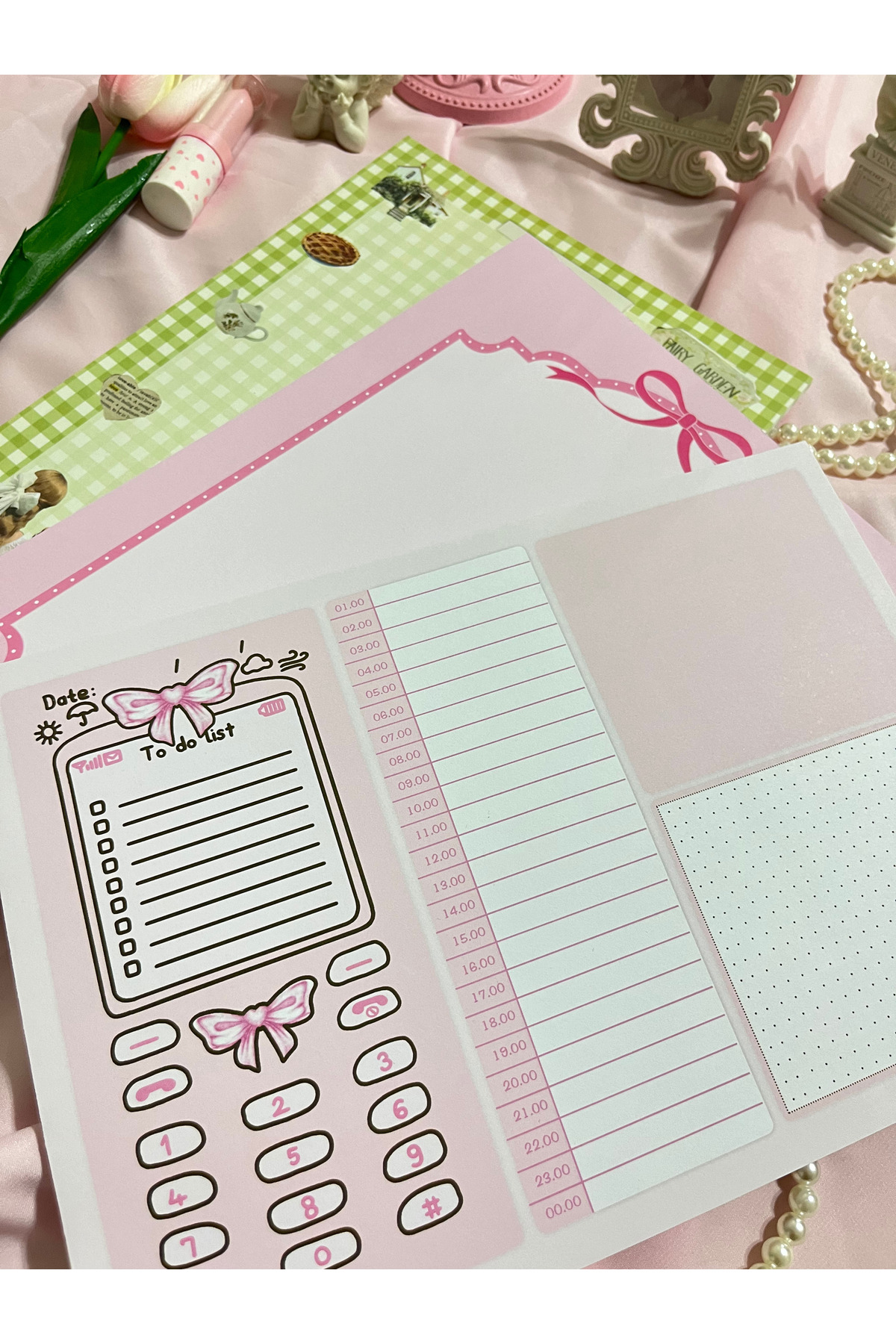 merccuri crafts 3'lü tutkallı a4 notepad planner defter seti coquette ...