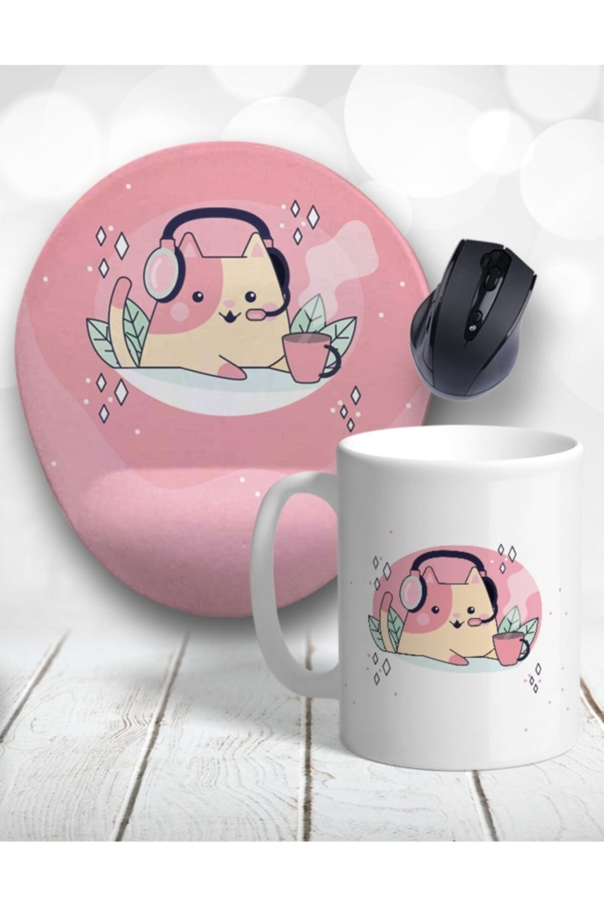Atölye Çizgi Gamer Kedi Bilek Destekli Mouse Pad Ve Kupa Bardak Cat ...