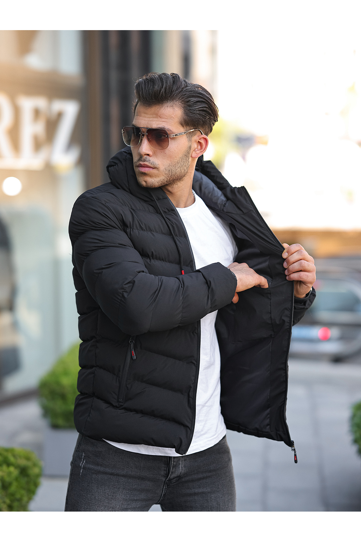 MRD SPORT Su Ruzgar Geçirmez Erkek Kapsonlu Siyah Mont Fermuar Detaylı ...