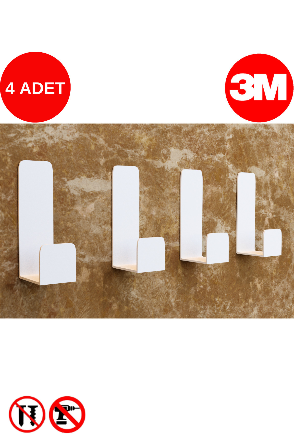 risingmaber 4 Adet Metal Beyaz 3m Yapışkanlı Askılık Kapı Arkası Bornoz ...