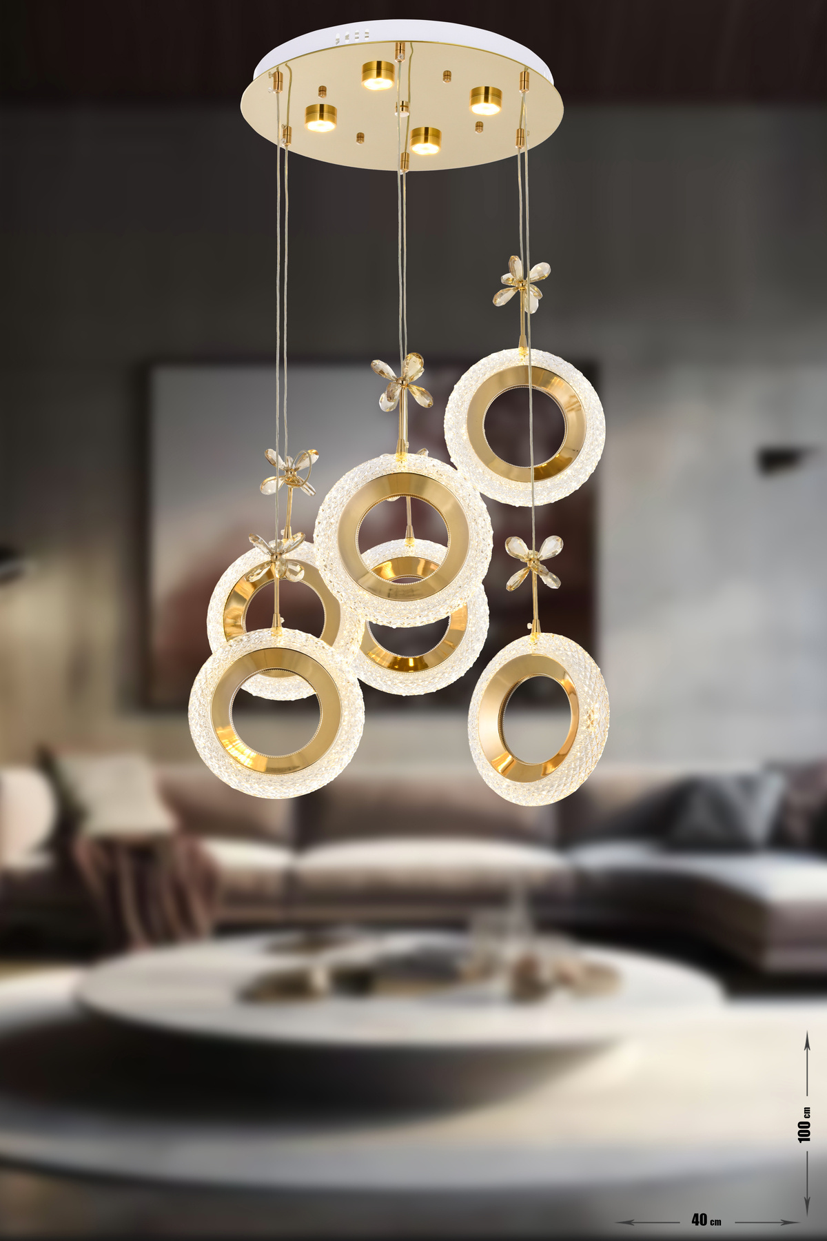 Avizemoda Ribera 6'lı Ledl Kumandalı Modern Lüks Sarkıt Avize, 3 Renk ...