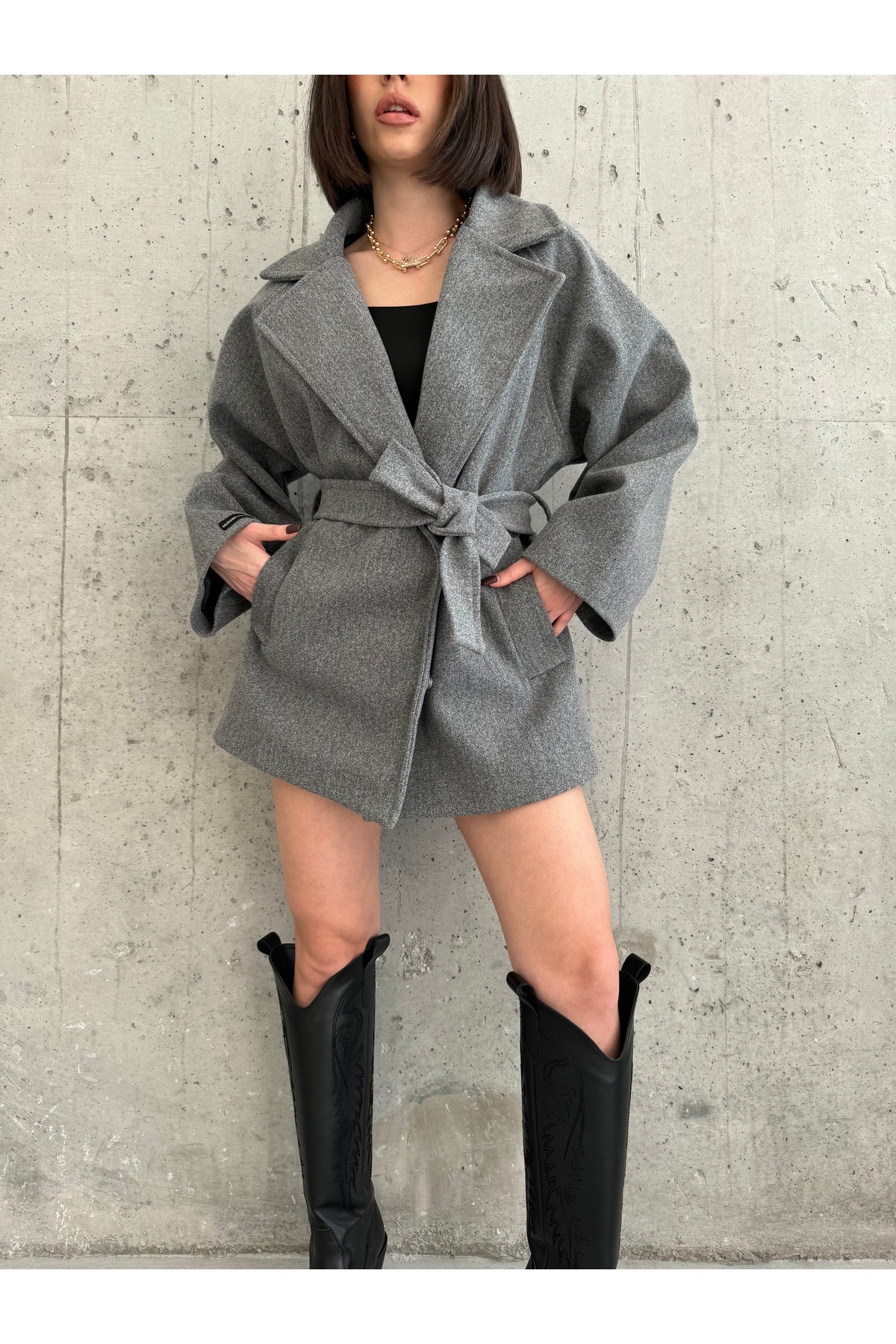 perryes KADIN KUŞAKLI KRUVAZE KAŞE KABAN/PALTO Fiyatı, Yorumları - Trendyol