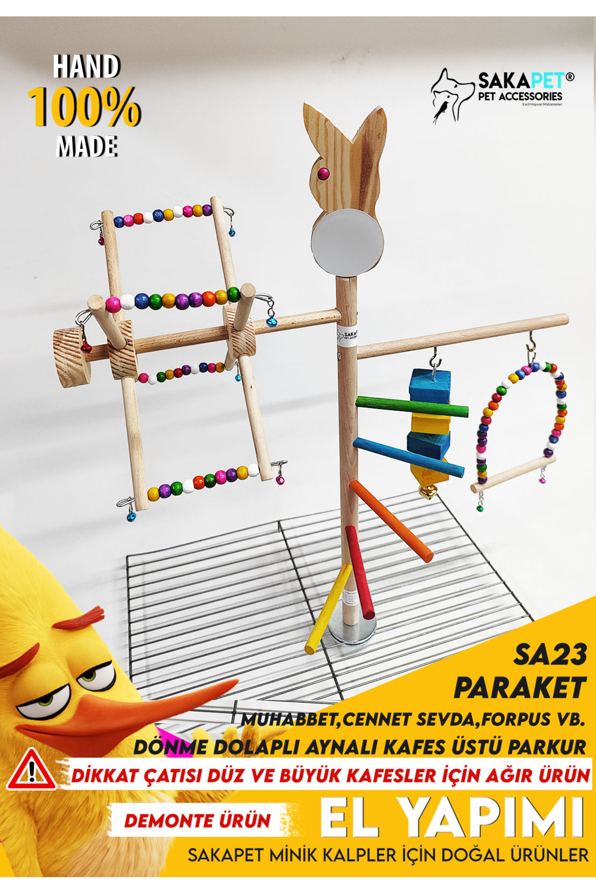 SAKAPET Dönme dolaplı aynalı kafes üstü oyun Parkuru Muhabbet Kuşu Forpus Cennet Sevda Papağanı ...