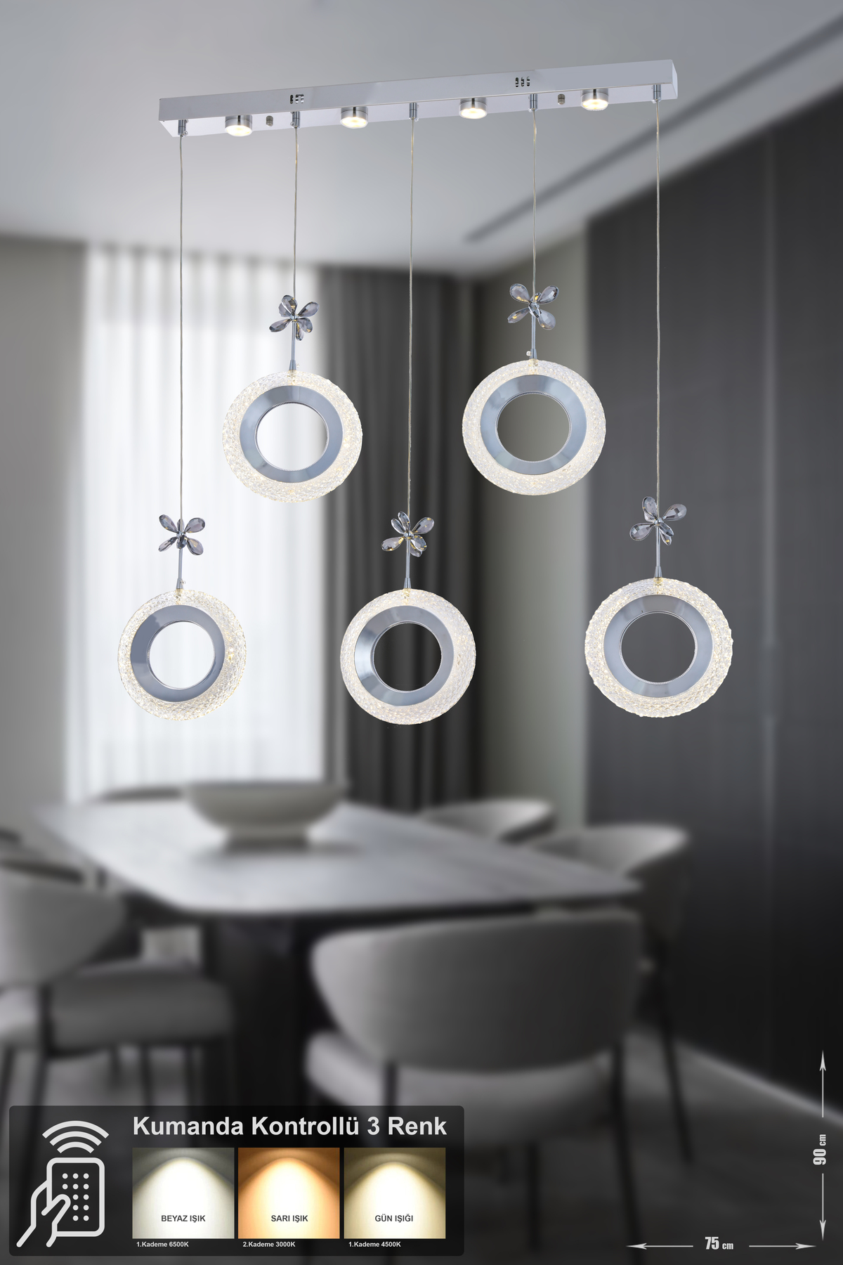 Avizemoda Ribera 5'li Power Ledli Kumandalı Modern Yemek Masası Üstü ...