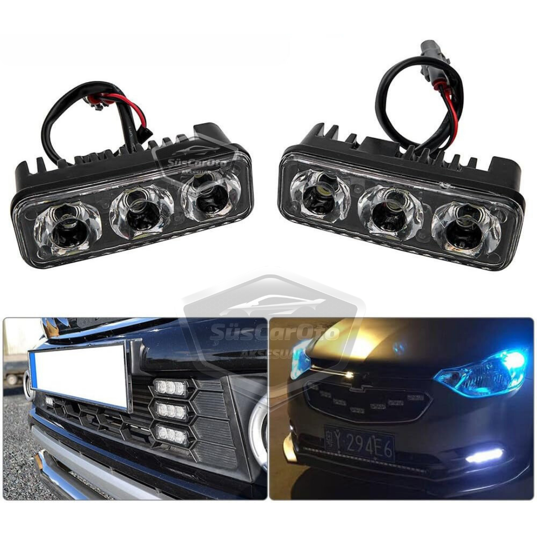 ŞüsCarOto Aksesuar DRL 3 Led Mercekli Araba Gündüz Farı Araç Motosiklet ...