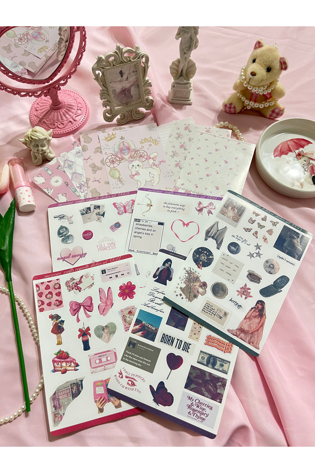 merccuri crafts 5'li sticker + 8'li yapışkanlı dekoratif kağıt seti ...