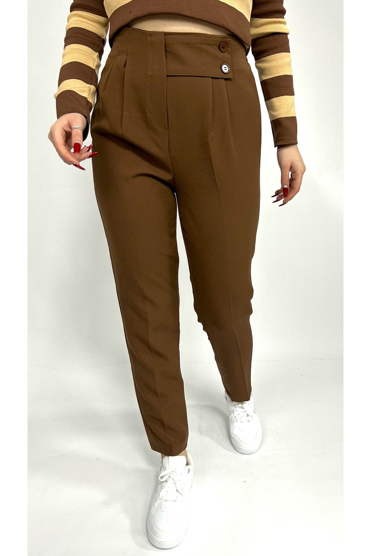 SHARON MODA Kadın Çift Düğme Detaylı Dilli Dar Paça Pantolon Fiyatı ...