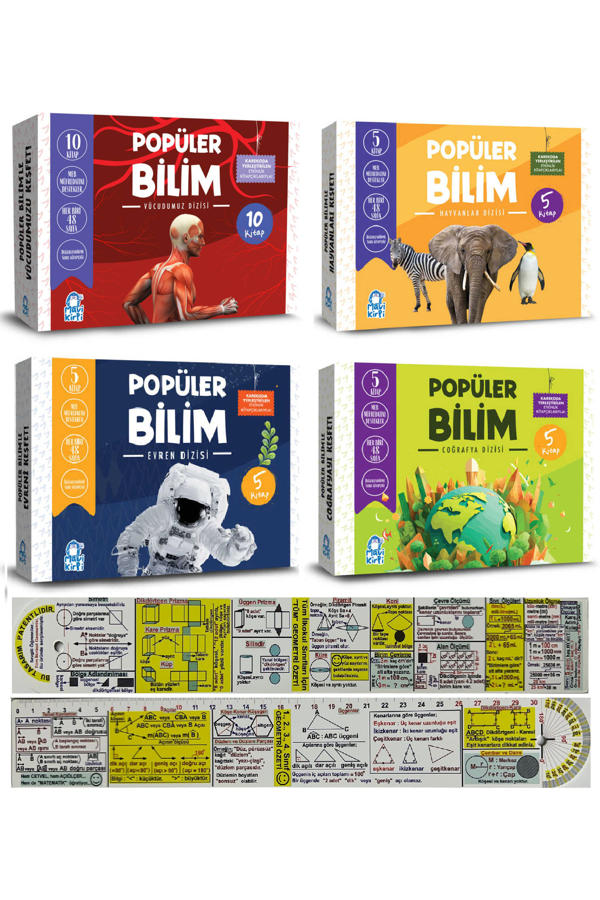 Mavi Kirpi Popüler Bilim Vücudumuz+Hayvanlar+Evren+Coğrafya Dizisi 25 Kitap Set + Matematik ...