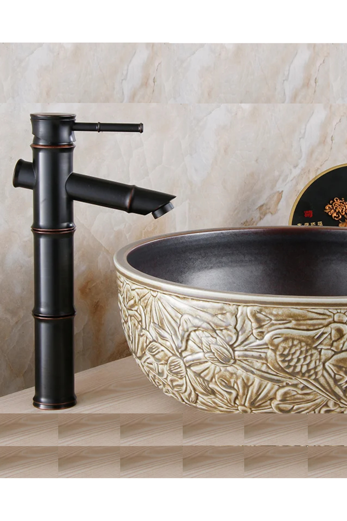 RENA DESIGN Bambu Model Rustik Siyah Antik Lavabo Bataryası Banyo Çanak ...