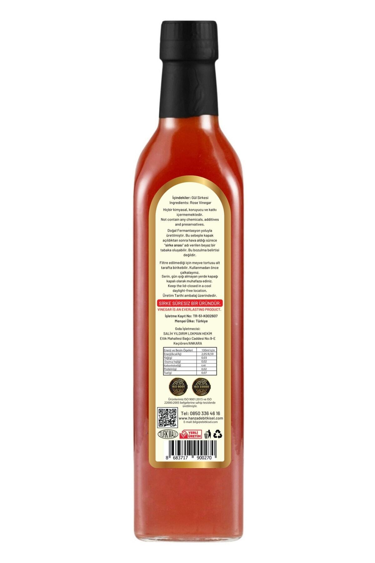 Hanzade Bitkisel Gül Sirkesi 500 ml X 6 Adet Doğal Fermante Saf ...