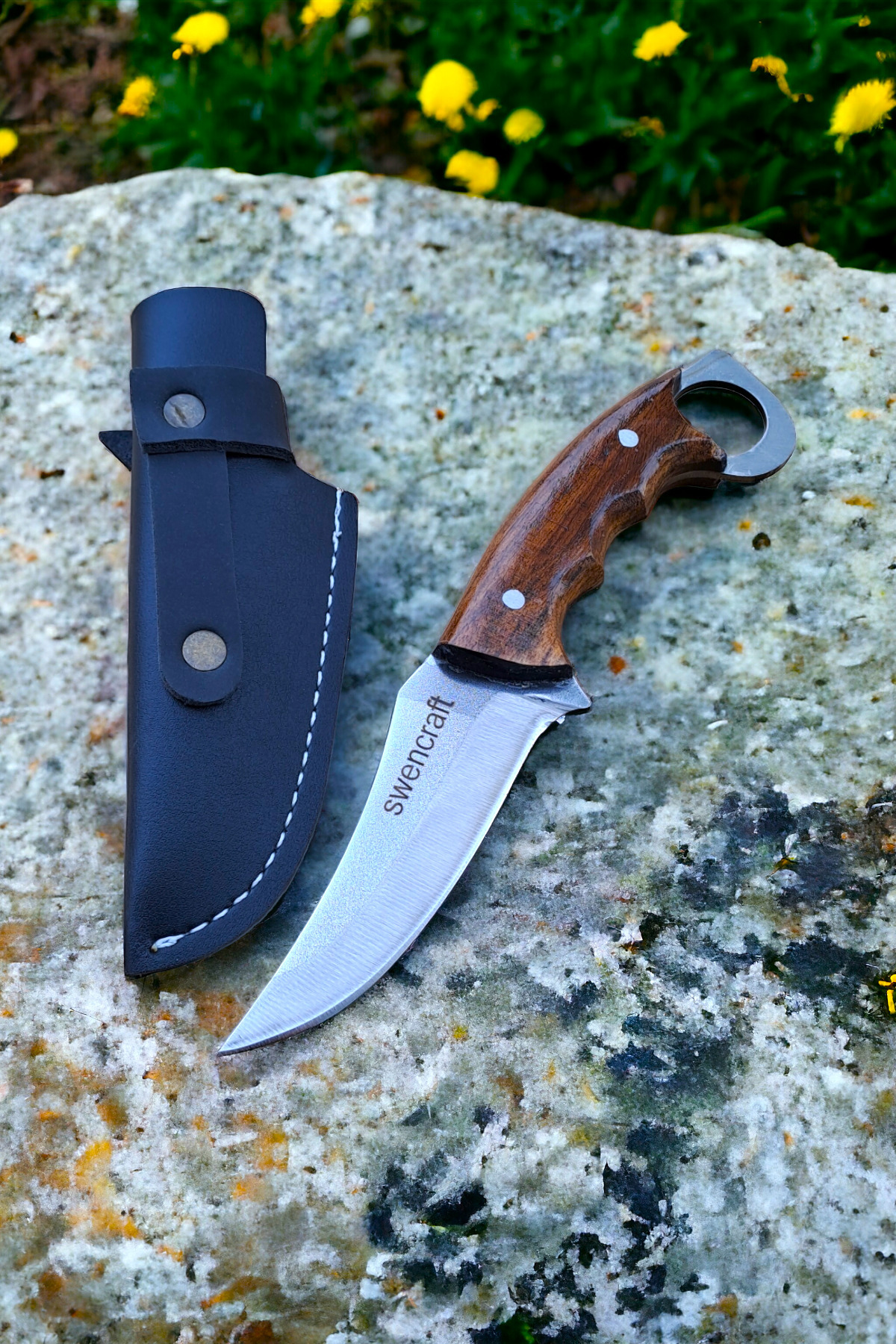 SWENCRAFT Outdoor Piknik Çakısı Kamp Bıçağı El Yapımı Kılıf Ahşap Ceviz ...