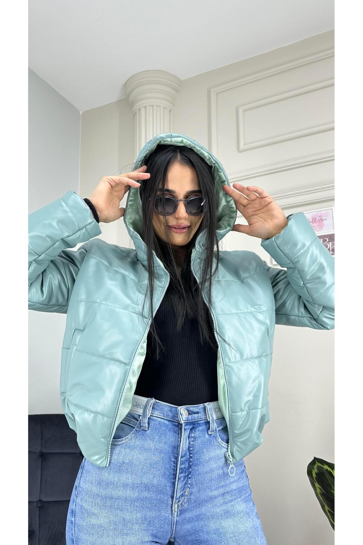 BallBee KADIN KAPŞONLU MİNT DERİ MONT Fiyatı, Yorumları - Trendyol