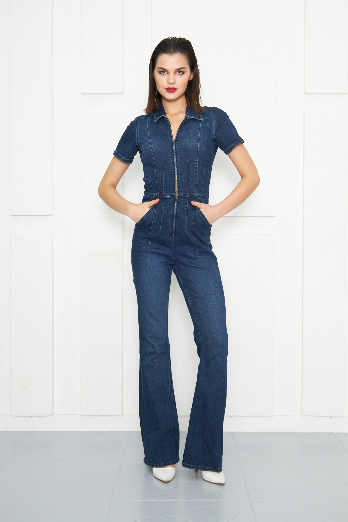 Kutaf Ön Fermuarlı Kısa Kollu Denim Tulum Fiyatı, Yorumları - Trendyol