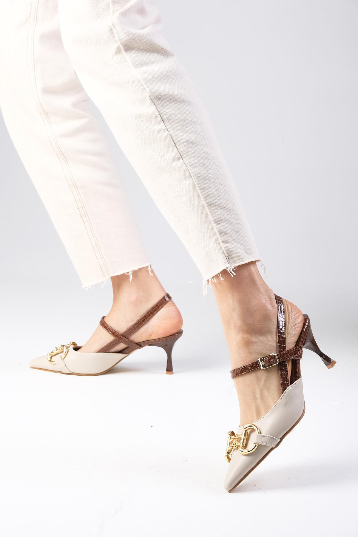 Mio Gusto Felicity Nude Colored Women's Heeled Shoes with Buckle ...