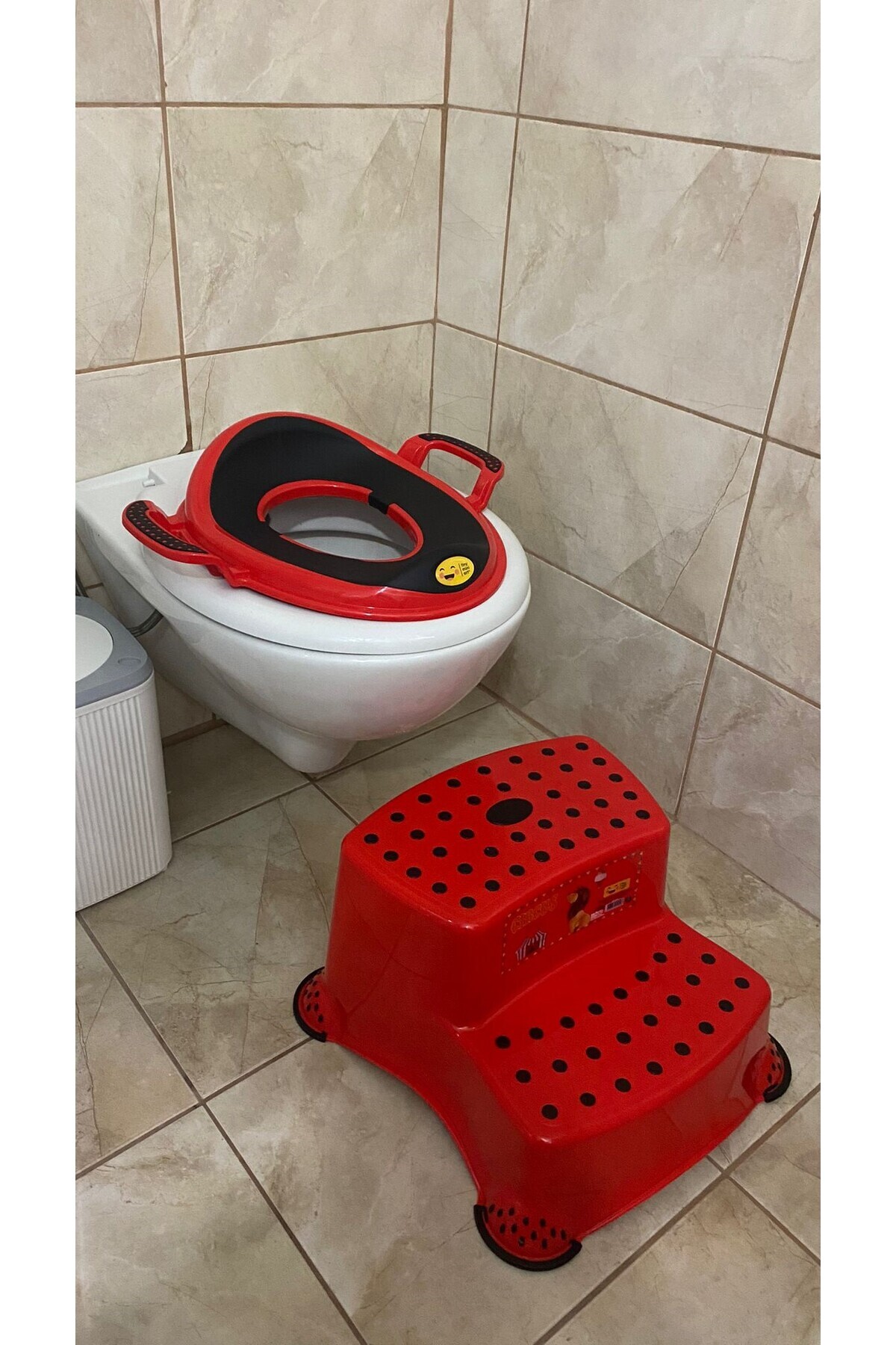 TUĞRA METAL CHEFF Kırmızı Silikonlu Kaydırmaz Çift Basamaklı Çocuk ...