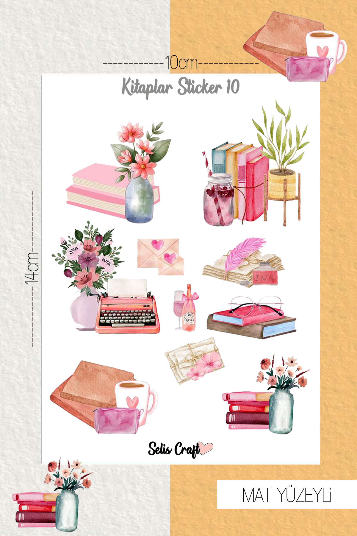 SelisCraft Kitap Temalı Mat Yüzeyli Sticker Seti 10 Ajanda Planlayıcı ...
