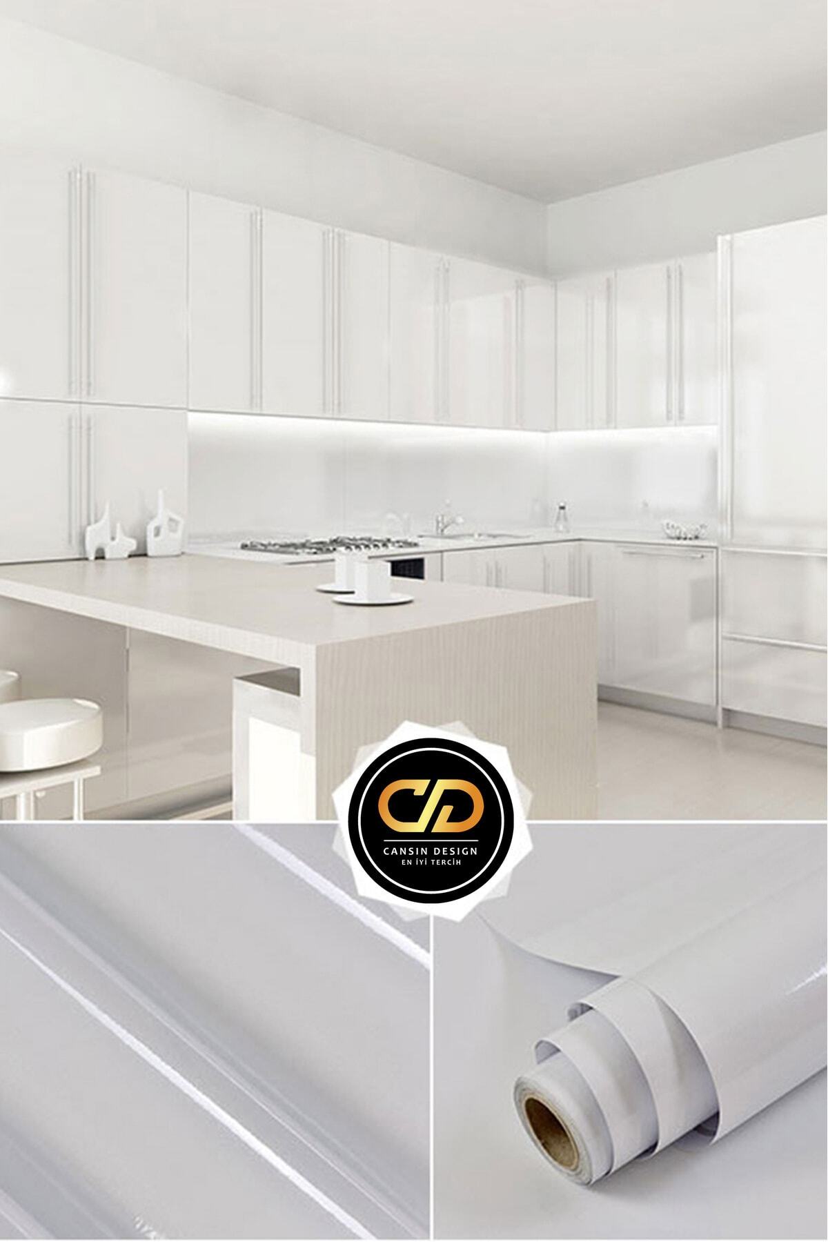 JANSIN HOME Yapışkanlı Folyo Parlak Beyaz Lake Pvc Dolap, Tezgah ...