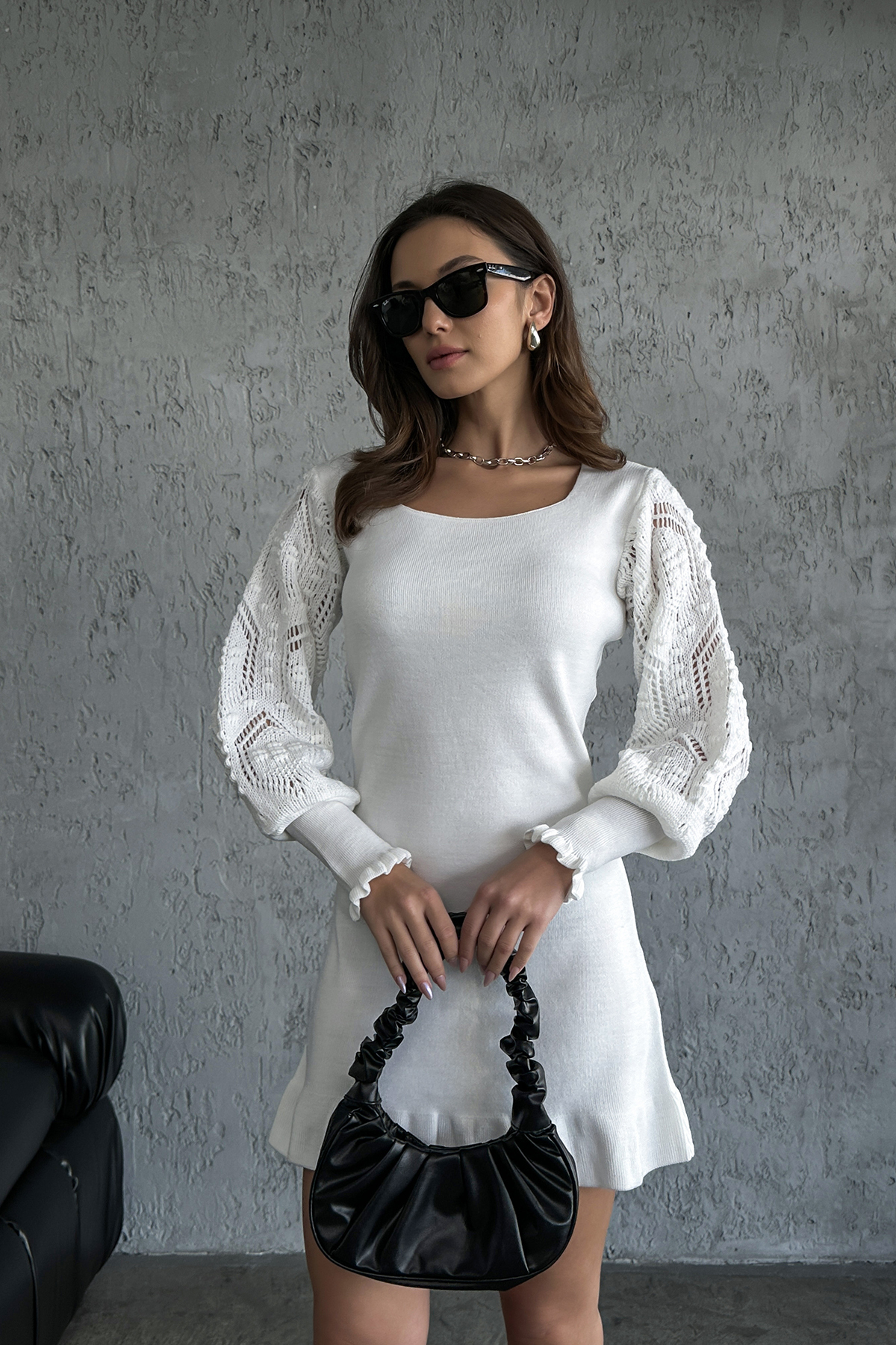 nosia fashion Kolu Dantel Detaylı U Yaka Süper Mini Eteği Fırfırlı ...