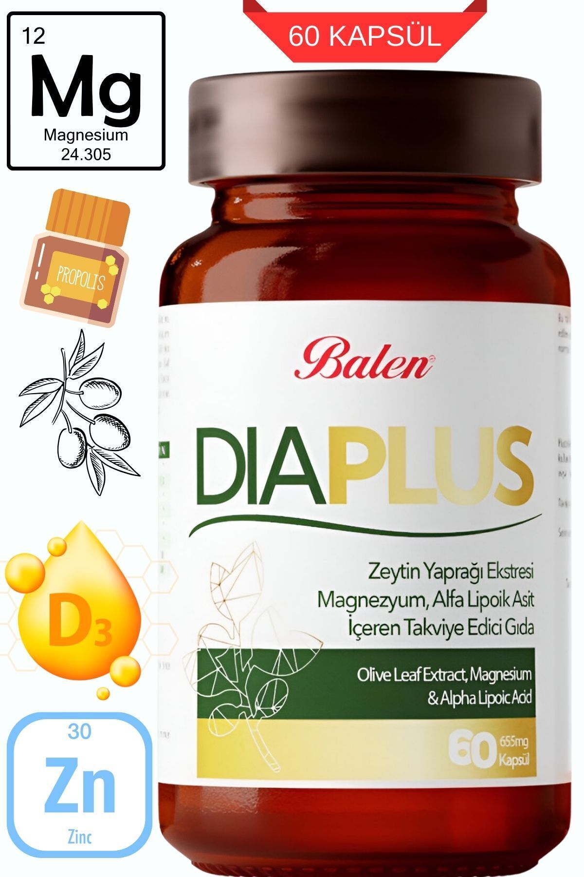 Balen Dia Plus Zeytin Yap. Magnezyum & Alfa Kapsül 655 Mg *60 Kapsül ...