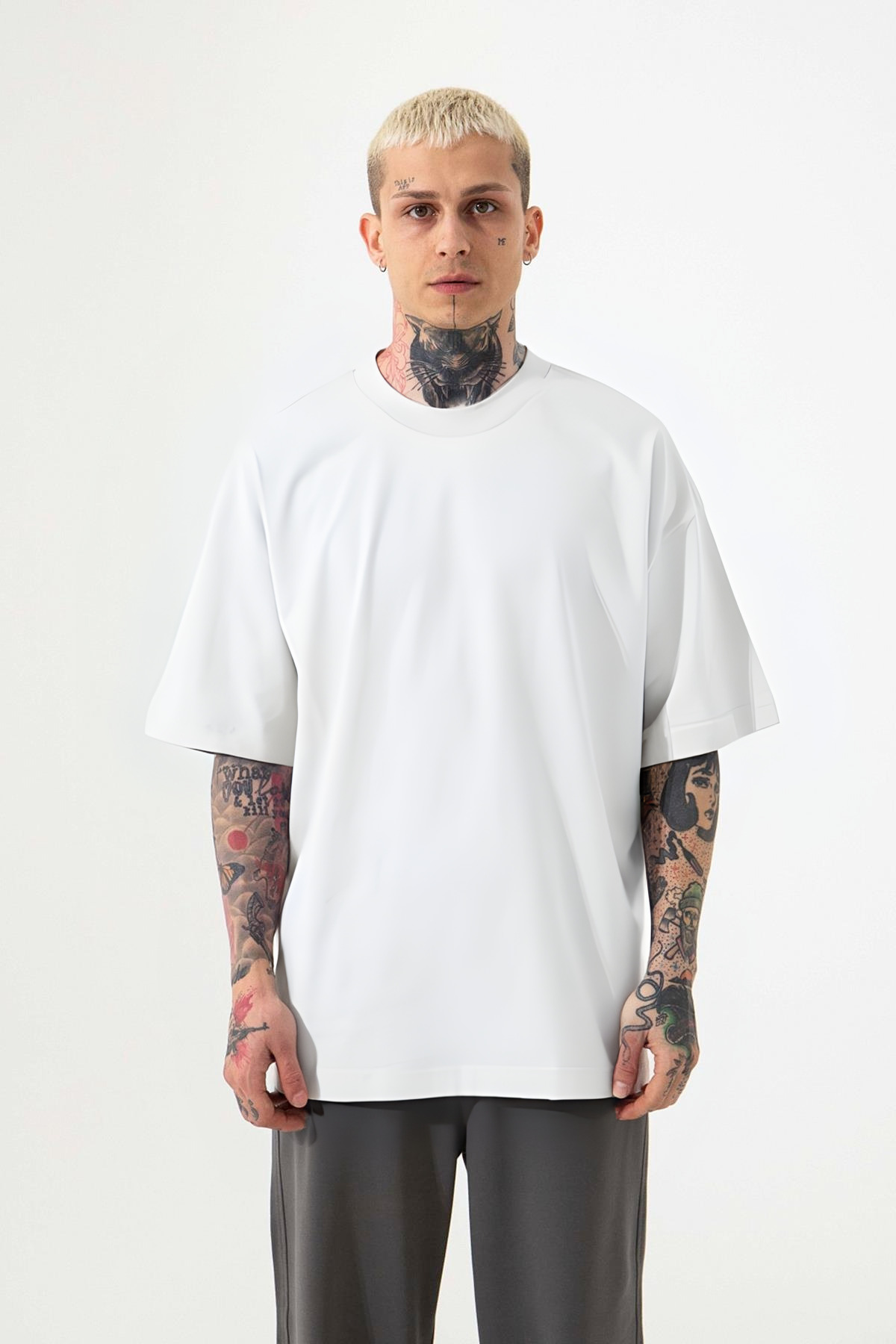 CMZ COLLECTİON Erkek Oversize Fit %100 Pamuk Kalın Dokulu BEYAZ T-Shirt ...