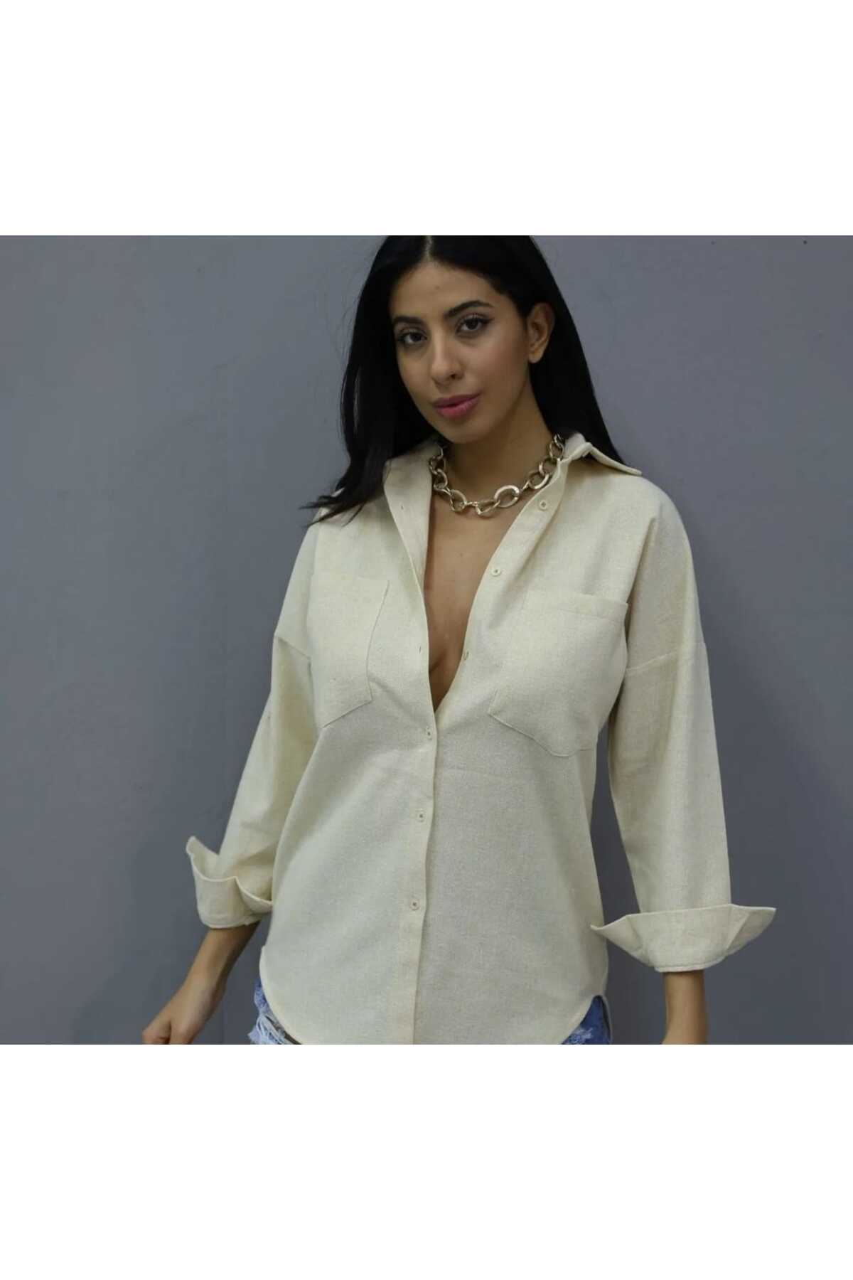 EZFER KADIN UZUN KOLLU KETEN ÇİFT CEPLİ GÖMLEK Fiyatı, Yorumları - Trendyol