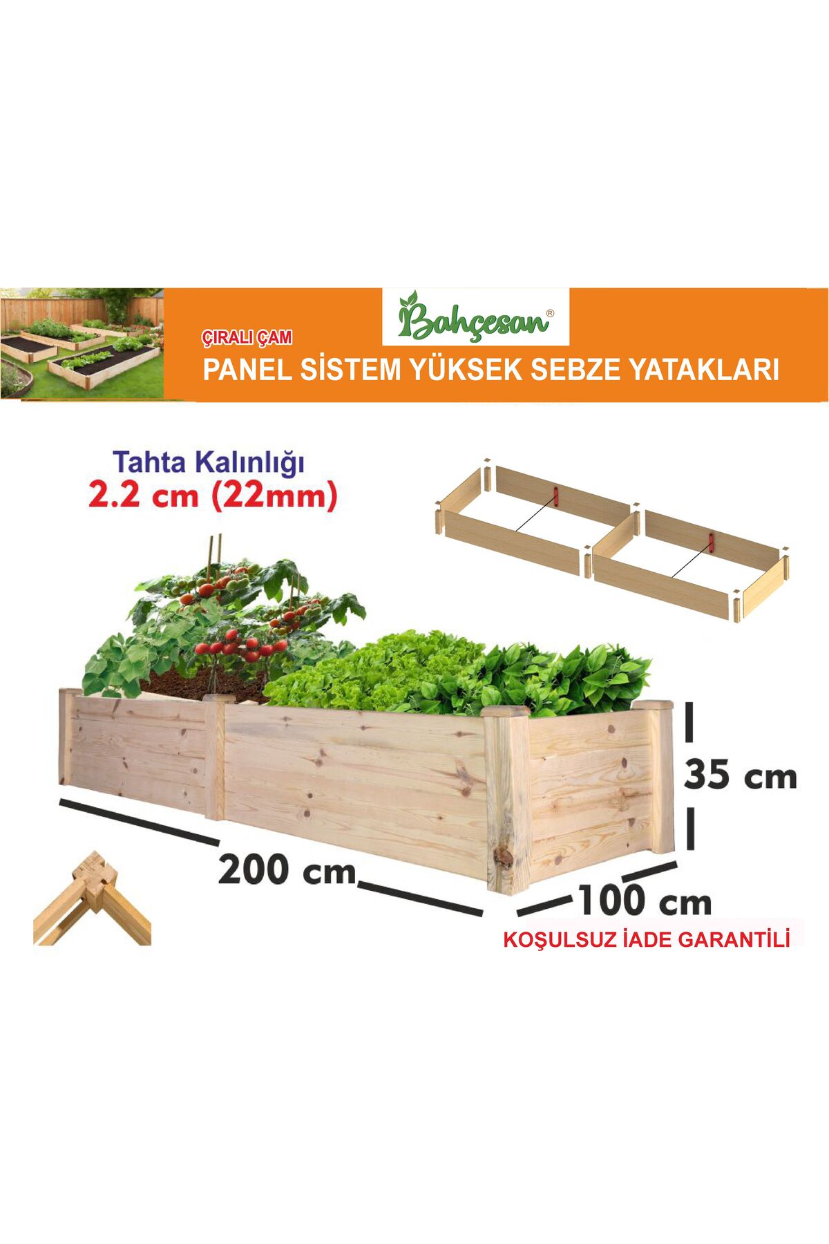 Bahçesan Ahşap Sebze Tarhı/Yükseltilmiş Sebze Yatağı/Çıralı Çam ...