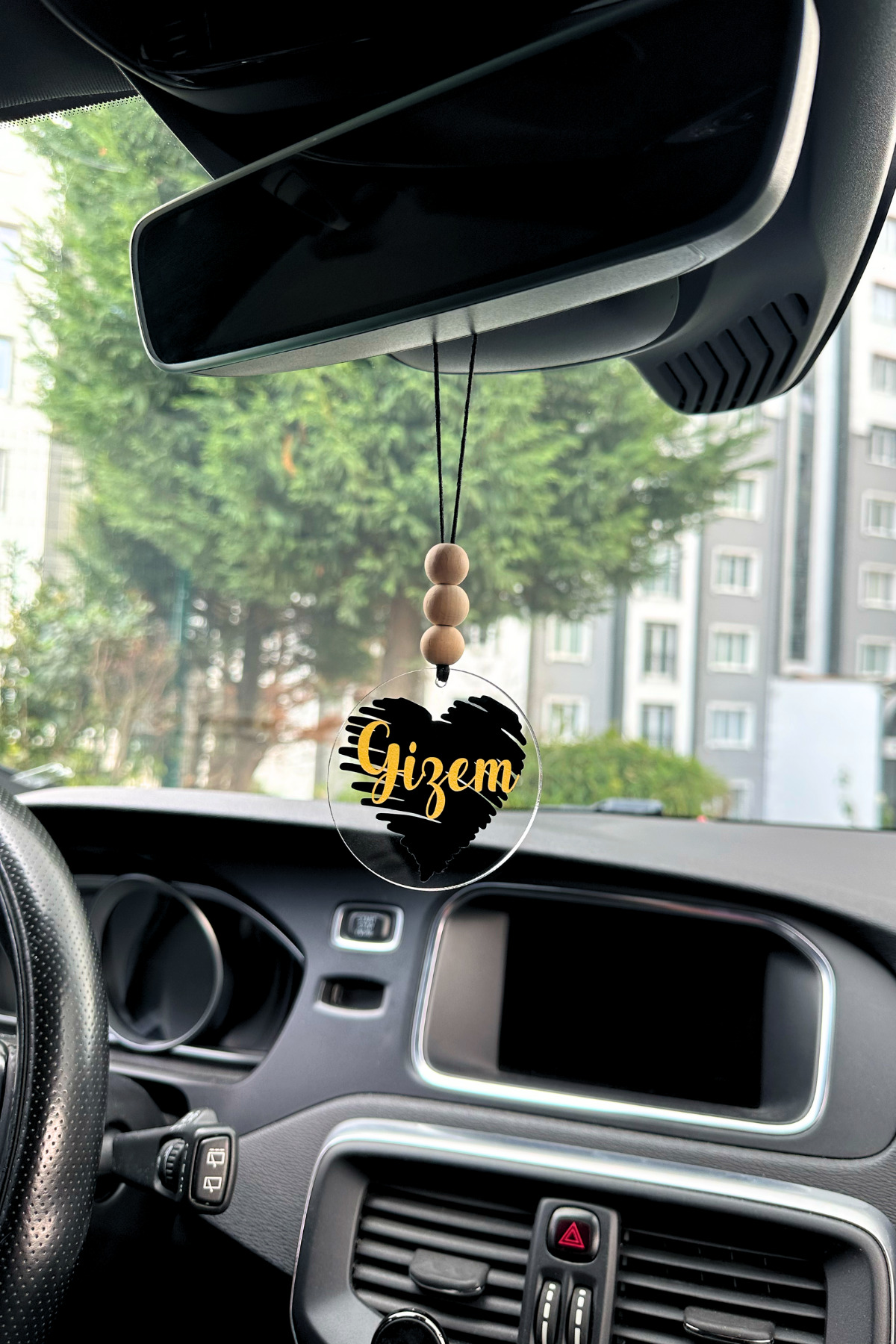 Lusida Design Kişiye Özel Kalpli Splash Siyah-Gold Dikiz Aynası Pleksi ...