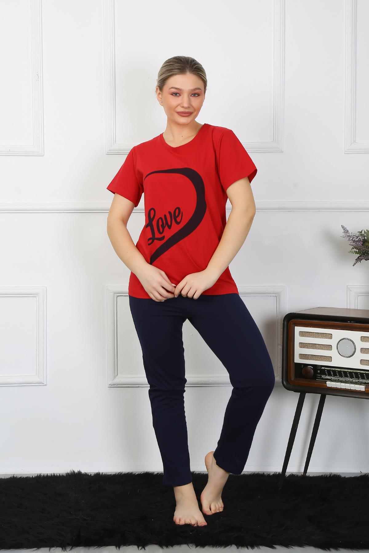 Akbeniz Kadın Pamuk Penye Sevgili Kombini Pijama Takımı Kırmızı 50128 ...