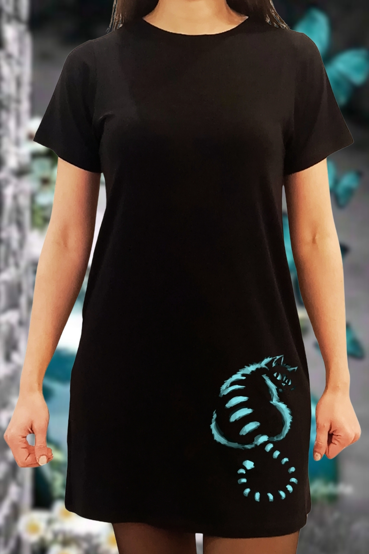 Kurun's Collection Alice's Cat Baskılı Regular Fit Kısa Kollu Siyah ...