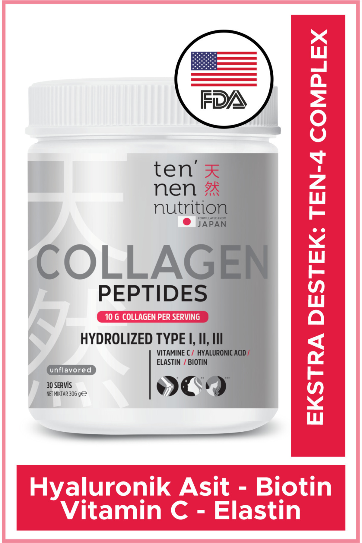 Tennen Nutrition Tip 1-2-3 Collagen, Hyaluronik Asit, Biotin, Vitamin C ...