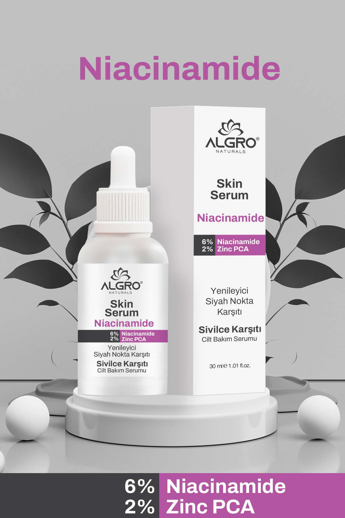 Algro Niacinamide Cilt Bakım Serumu Sivilce, Siyah Nokta Karşıtı 30 ML ...
