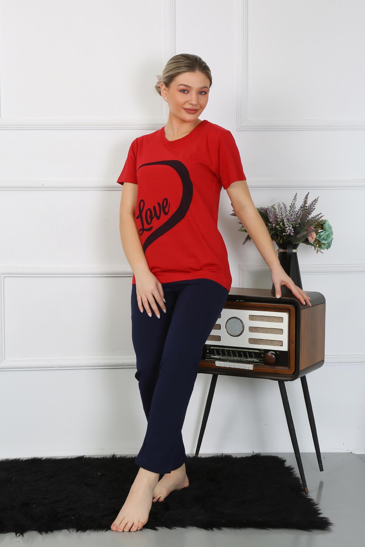 Akbeniz Kadın Pamuk Penye Sevgili Kombini Pijama Takımı Kırmızı 50128 ...