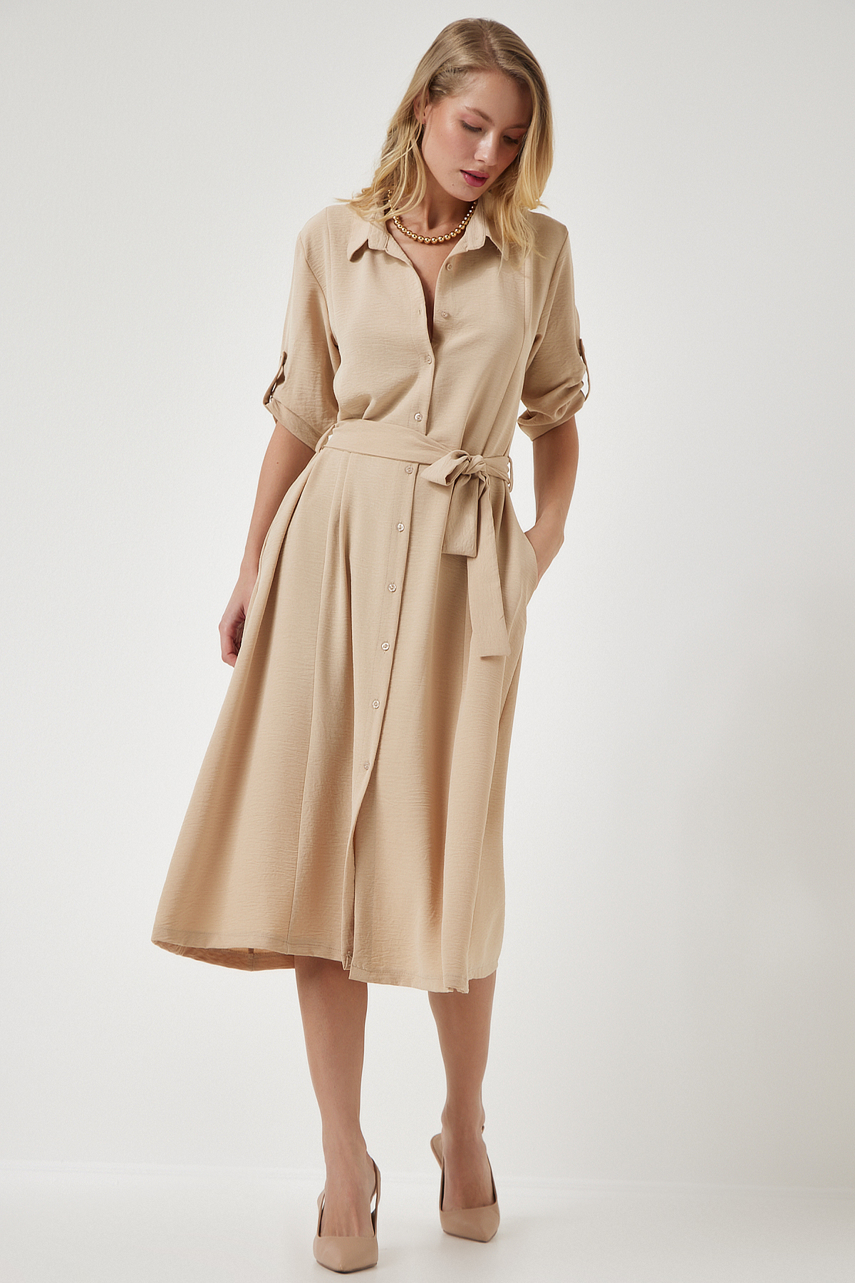 Happiness İstanbul Dress - Beige - A-line - Trendyol