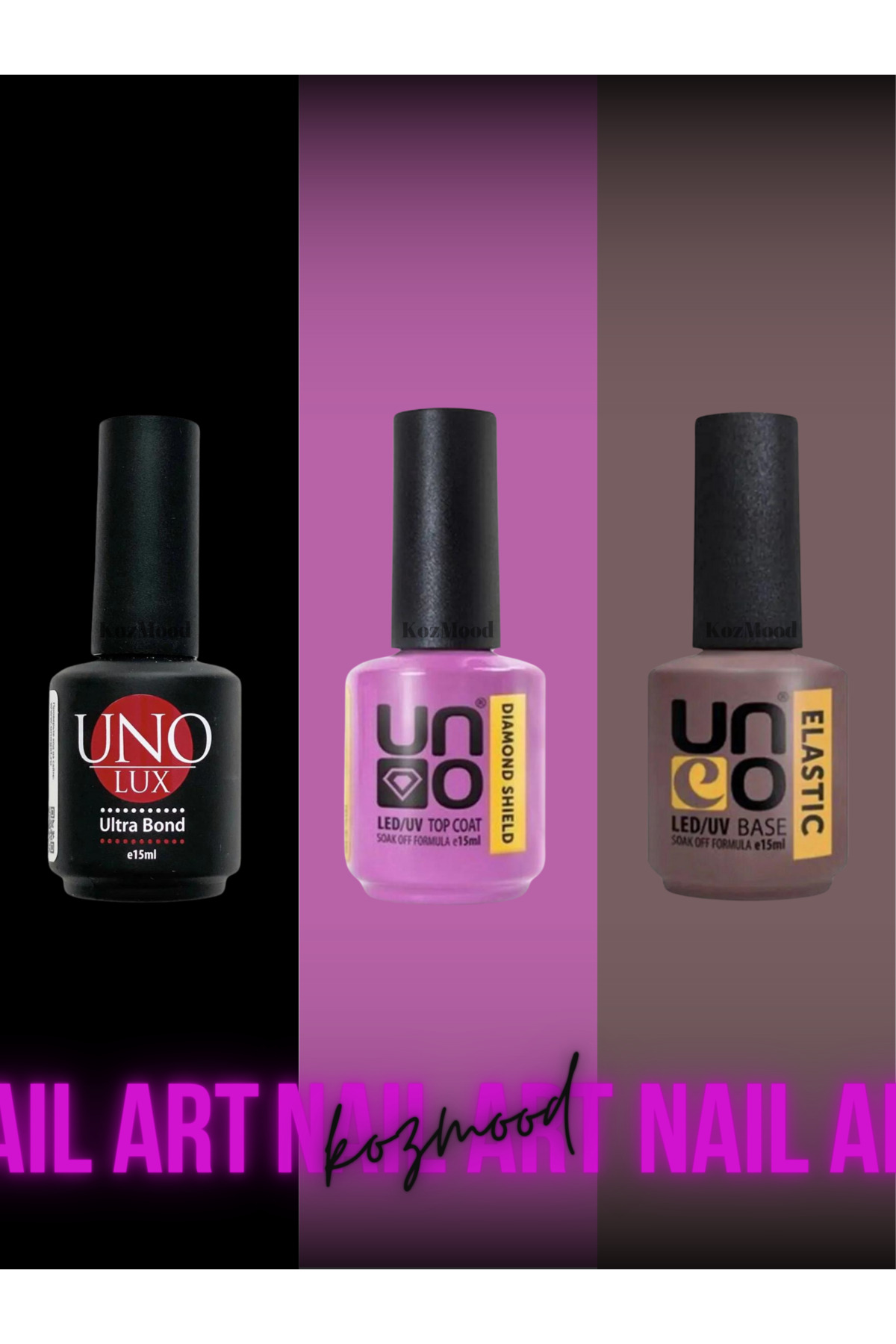 KozMood Uno Kalıcı Oje Seti Primer - Elastic Base Coat - Diamond Top ...