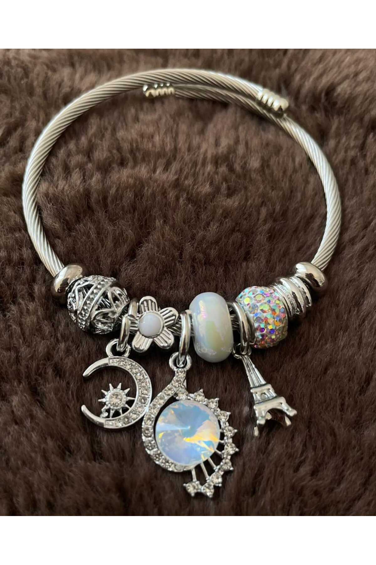 İDİL Çelik Charmlı Bileklik Sıkılabilir Bileğe Göre Ayarlanabilir ...