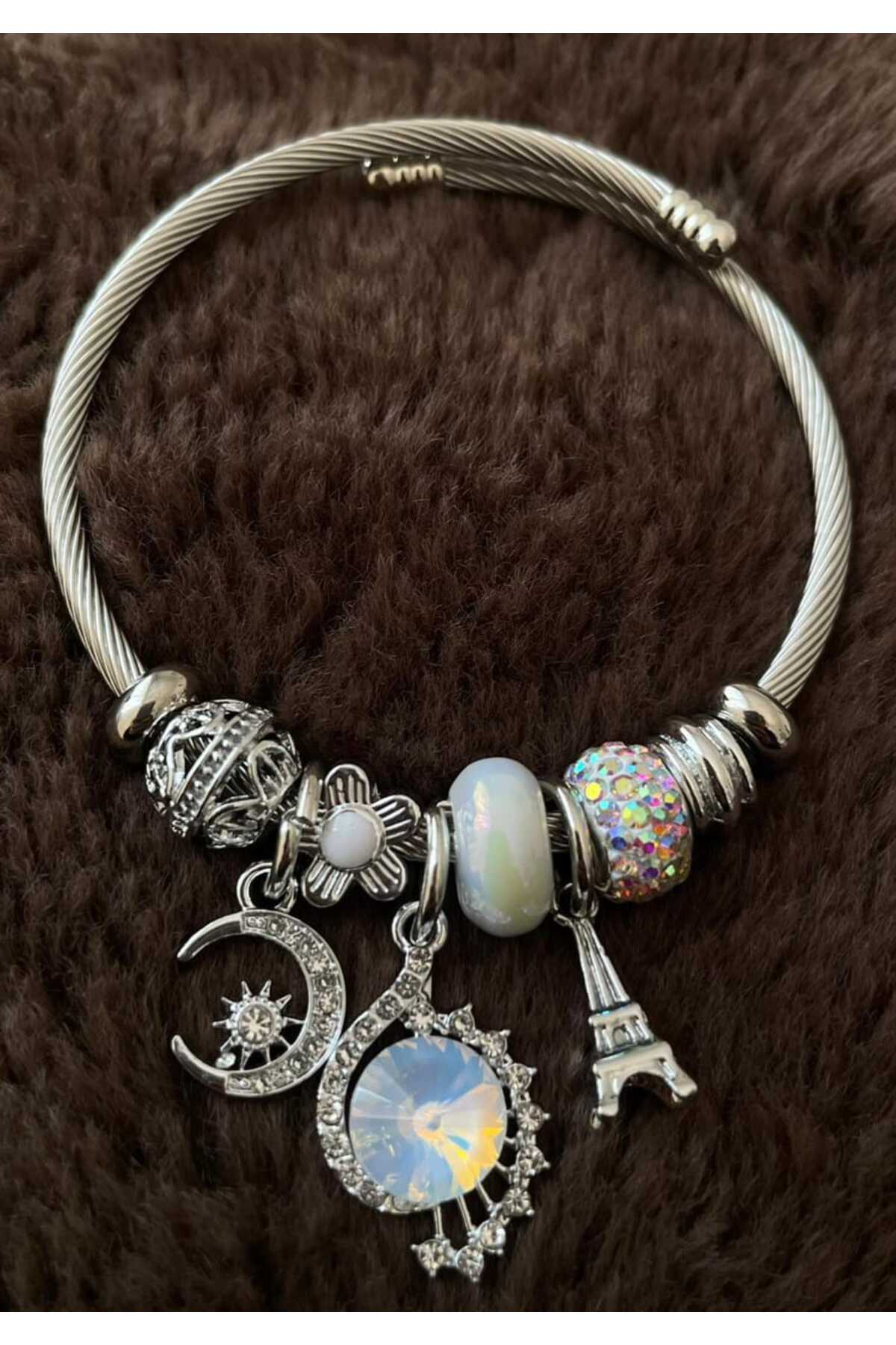 İDİL Çelik Charmlı Bileklik Sıkılabilir Bileğe Göre Ayarlanabilir ...